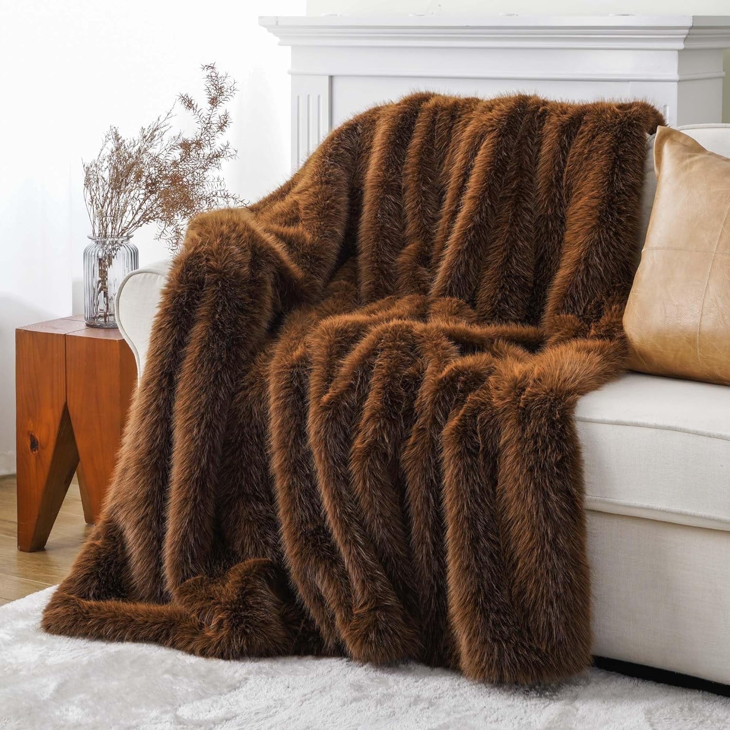 Battilo Luxury Fluffy Faux Fur Throw Blanket, Cozy Warm Fur Blanket for ...