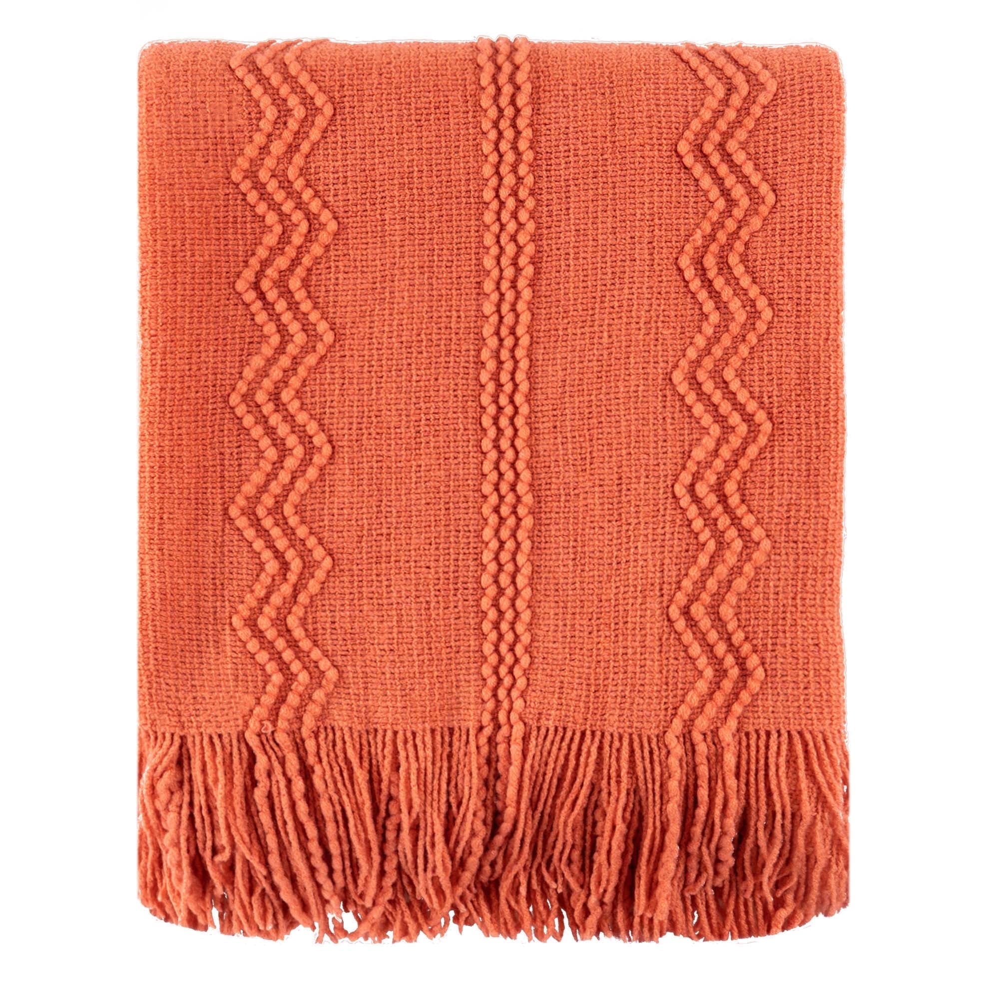 Battilo Orange Throw Blanket with Fringe,Salmon Knit Bed Throws,Fall ...