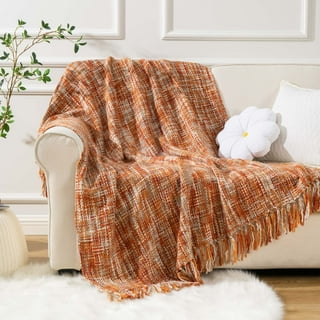 Battilo Rust Orange Throw Blanket for Couch, Knit Fall Throw Blanket ...