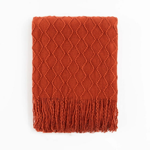Battilo Rust Orange Throw Blanket for Couch, Knit Fall Throw Blanket ...