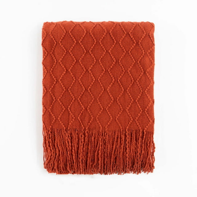 Battilo Rust Orange Throw Blanket for Couch, Knit Fall Throw Blanket ...