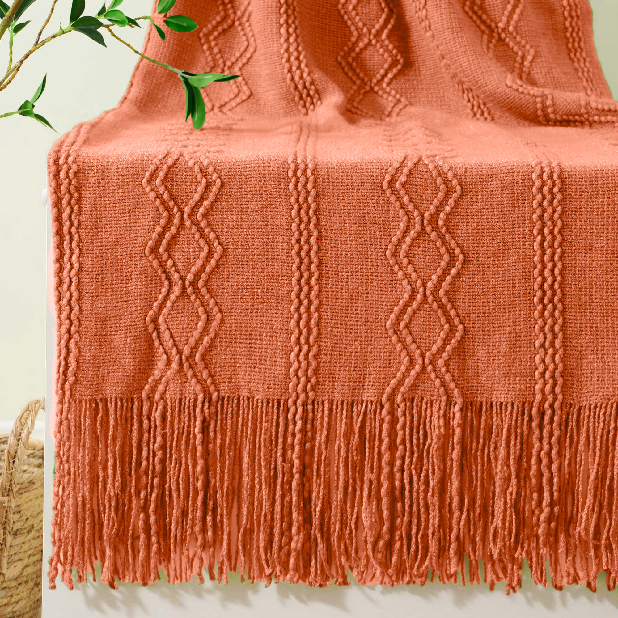 LOMAO Knitted Throw Blanket with Tassels Bubble Textured Lightweight ...