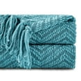 "Battilo Cozy Teal Throw Blanket with Braided Fringe, Comfortable Sofa ...