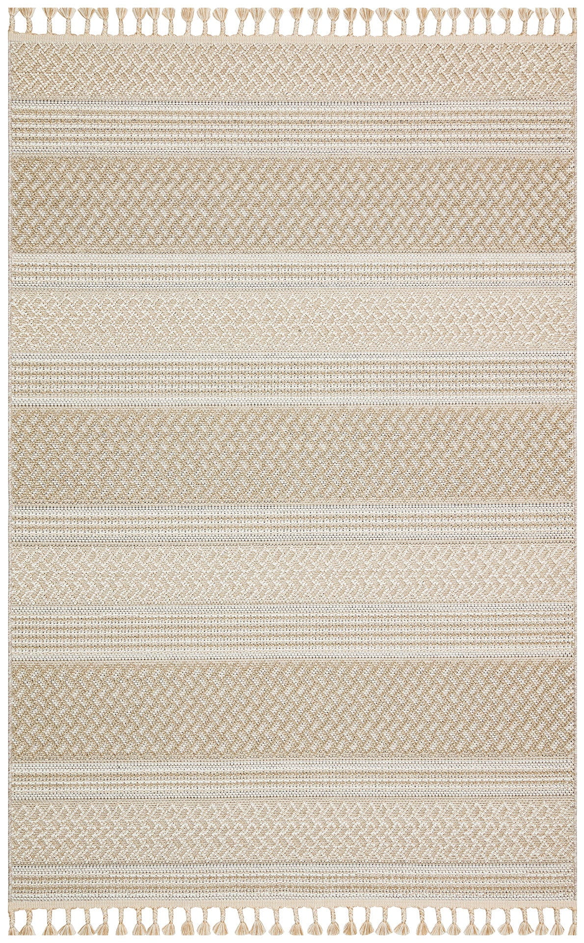 Battipaglia Beige Striped Area Rugs for Living Room Jacquard Textured ...