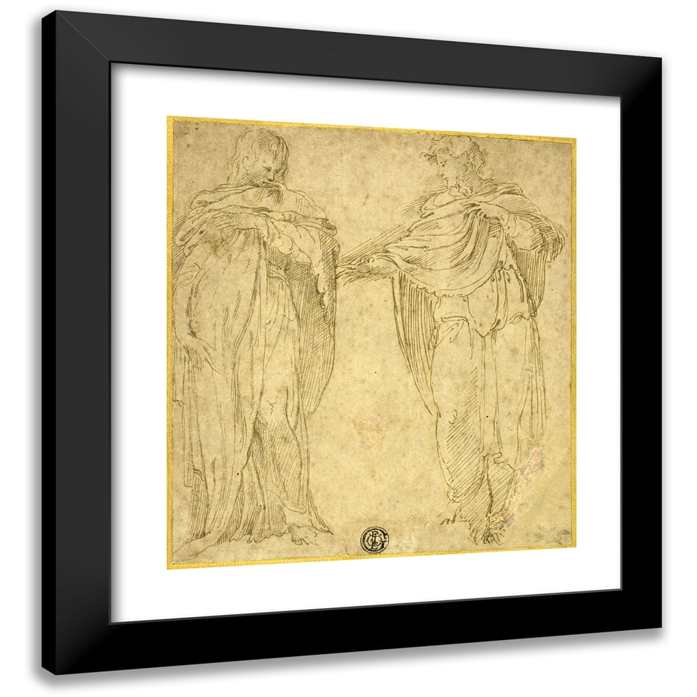Battista Franco 15x16 Black Modern Framed Museum Art Print Titled - Two Standing Draped Figure ...
