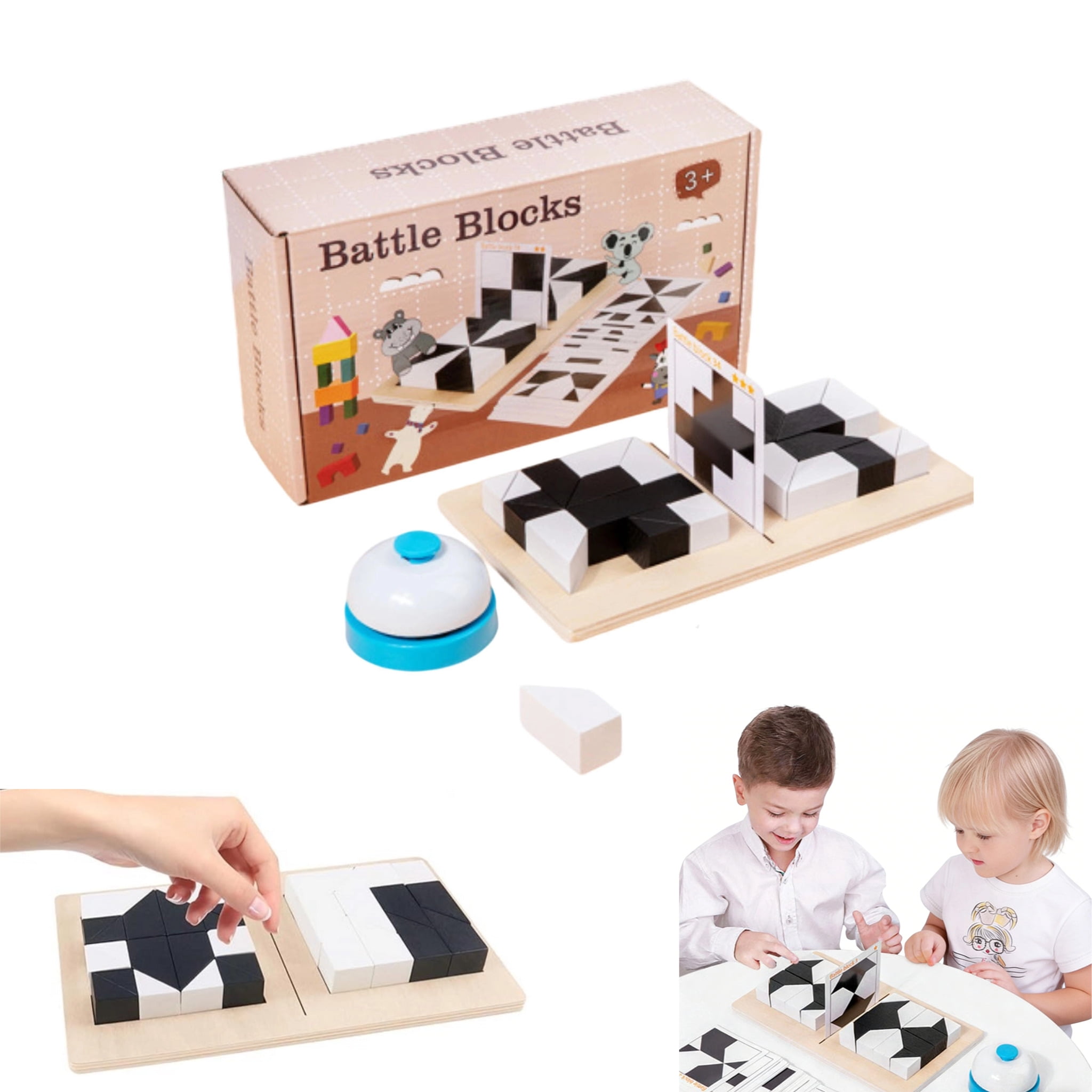 Battle Blocks 80-Challenge Block Puzzle - Wooden Brain Teaser for Kids ...