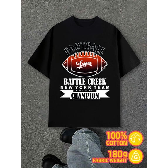 Battle Creek Football men's black 180G 100% Cotton Unique designs ...