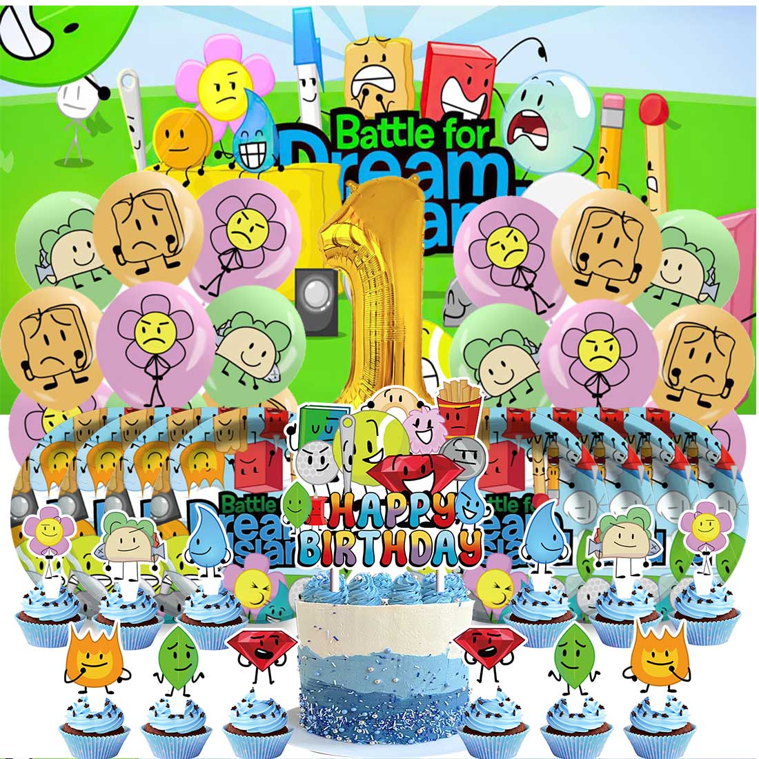 Battle-Dream Island Balloons Party Supplies 1st Decor Tableware ...