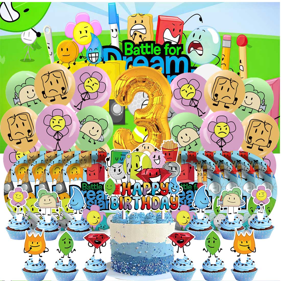 Battle-Dream Island Balloons Party Supplies 3rd Decor Tableware ...