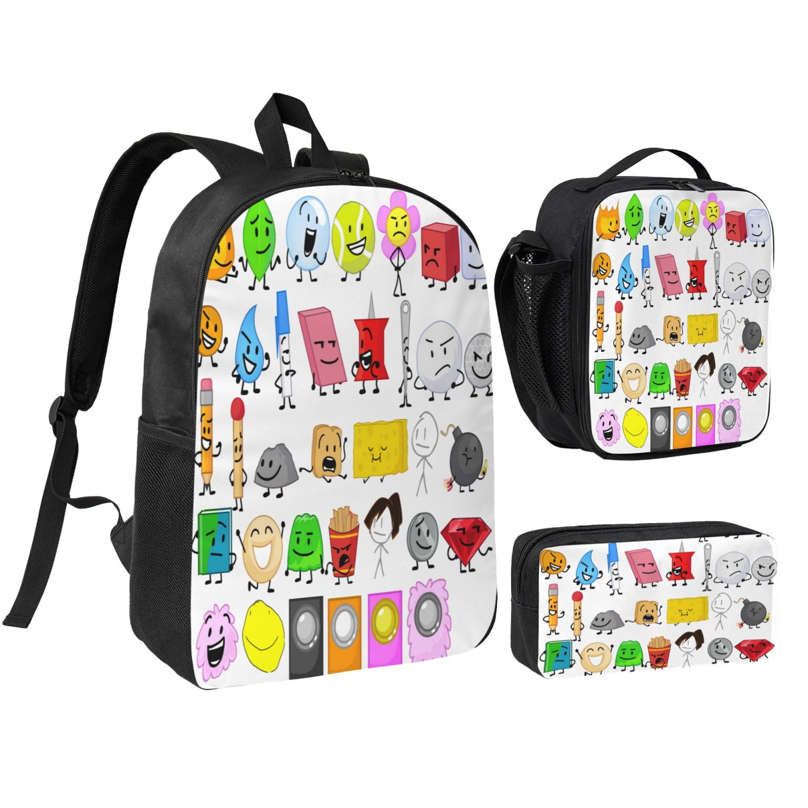 Battle For Dream Island Laptop Backpack 3 Piece Set with Lunch Box And Pencil Case, 3D Printed ...