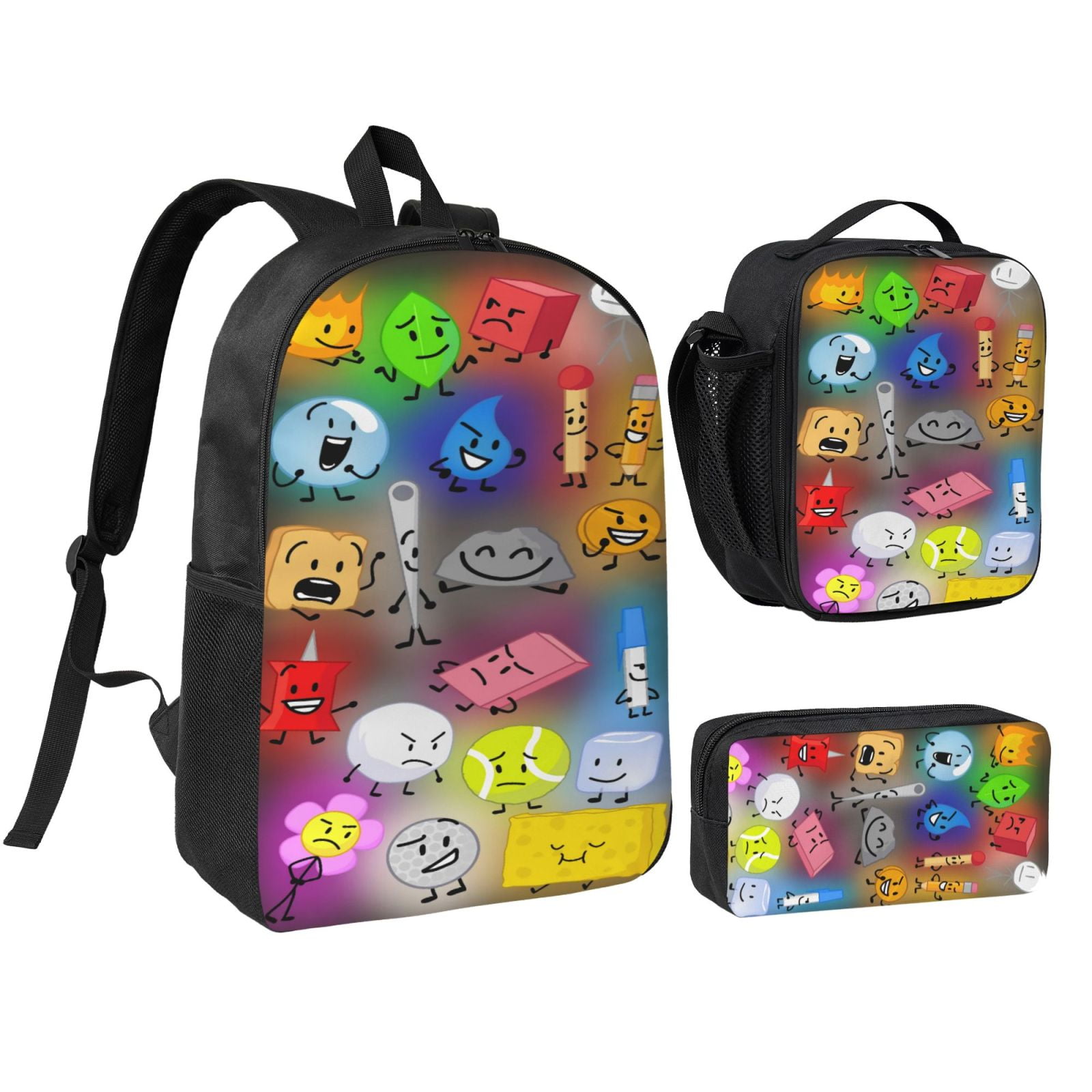 Battle For Dream Island Laptop Backpack 3 Piece Set with Lunch Box And Pencil Case, 3D Printed ...