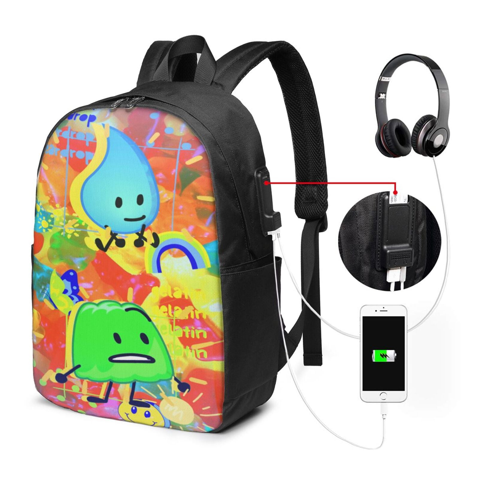 Battle For Dream Island Bfdi Laptop Backpack with U-SB Book Bag for Adult Laptop for Business ...