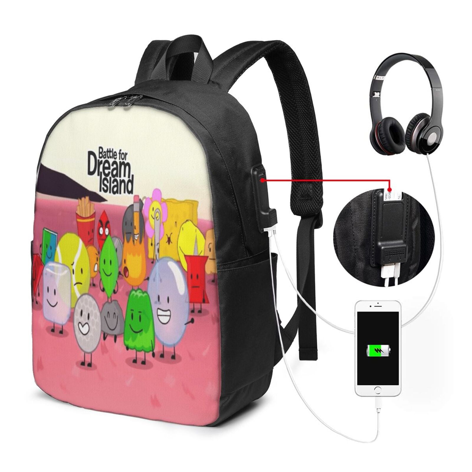 Battle For Dream Island Bfdi Laptop Backpack with U-SB Book Bag for ...