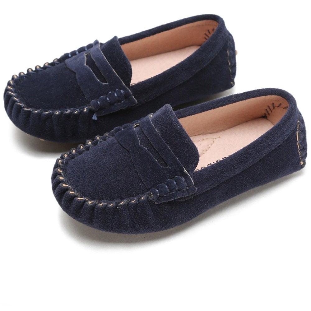 Battle Men Penny Loafers for Little Kids Square Moc Toe Stiching Slip ...