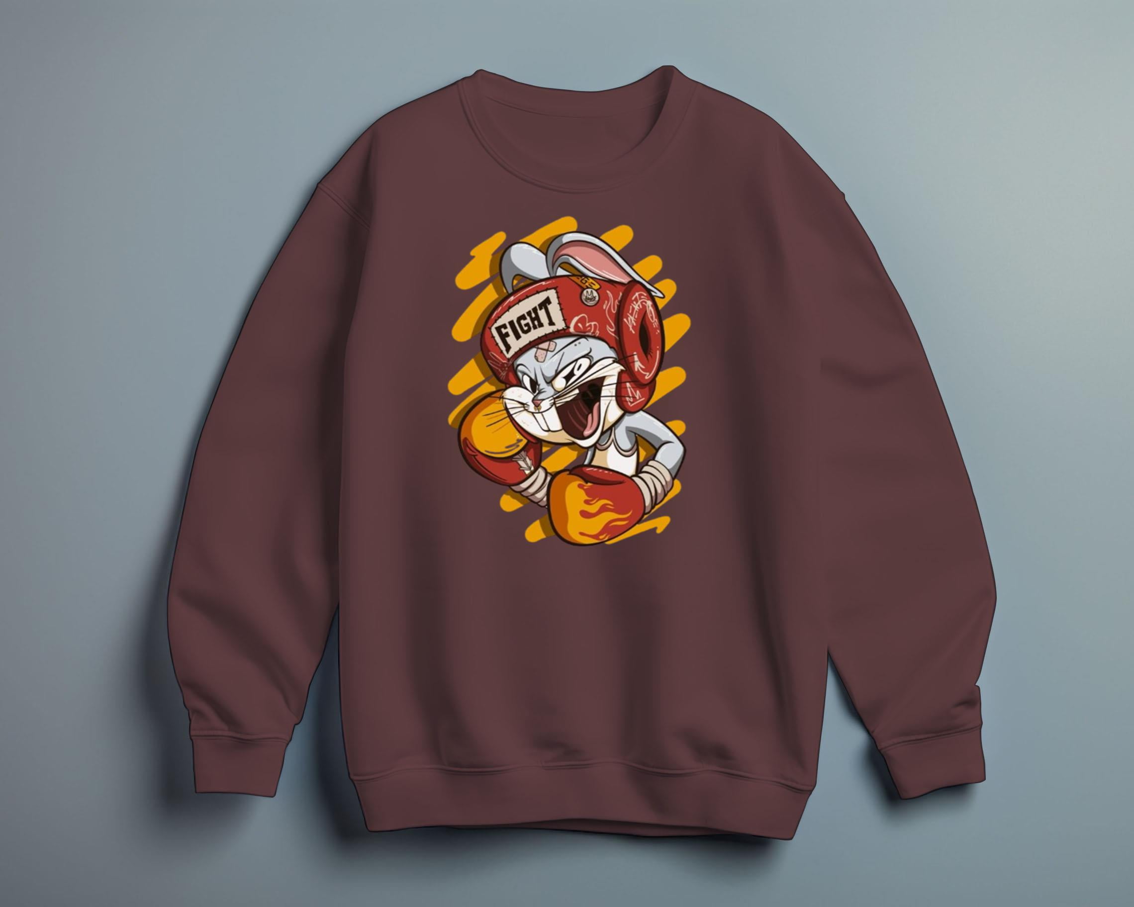 Battle-Ready Rabbit Shirt, Boxing Gloves Fighter Graphic Tee, Bold ...