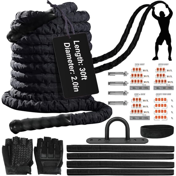 Battle Rope 1/1.26/1.5/2 Inch Diameter, 30FT/40FT/50FT Exercise Workout Ropes for Gym Heavy ...