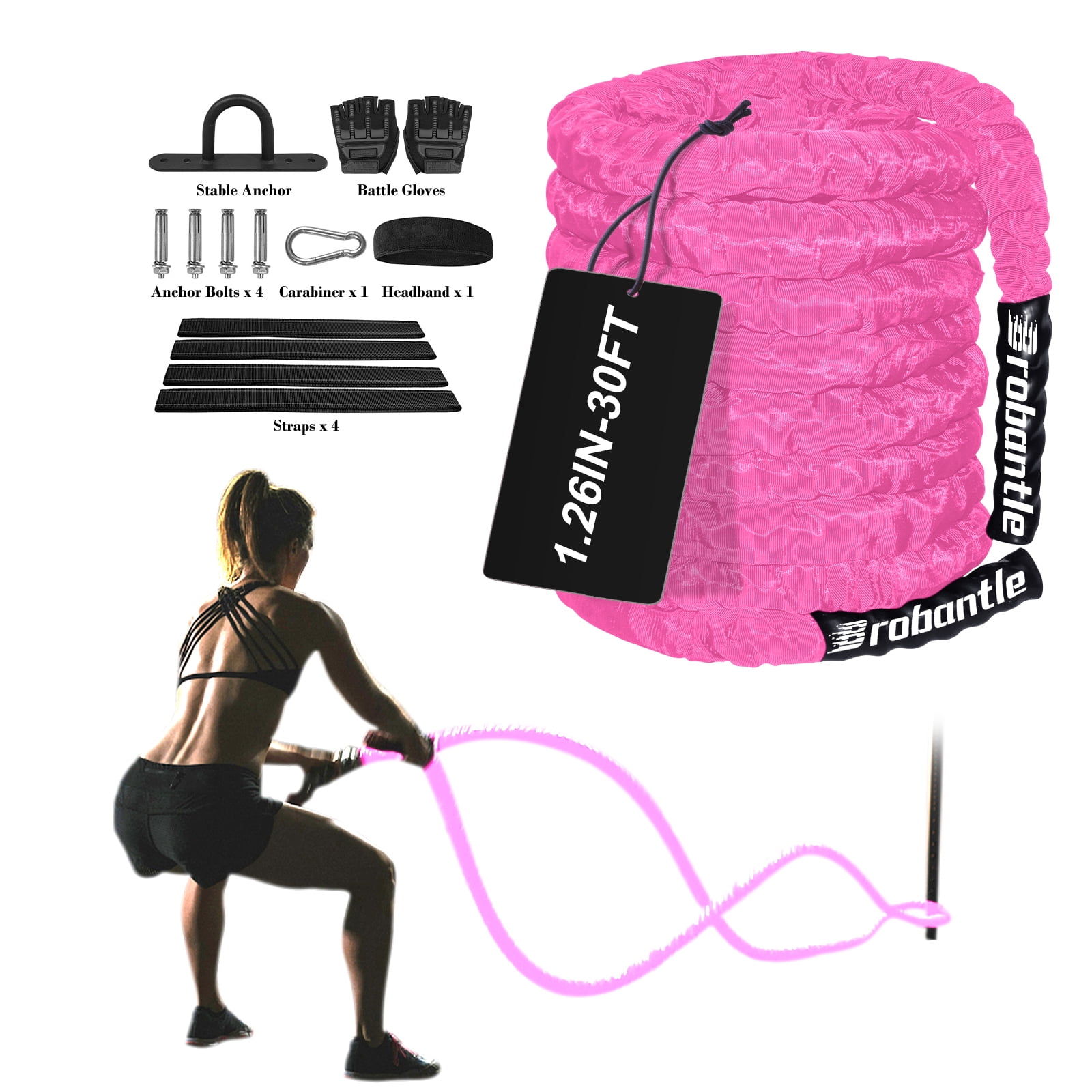 Battle Rope for Home Gym 30ft 1.26 inch Workout Rope Heavy Duty Battle ...