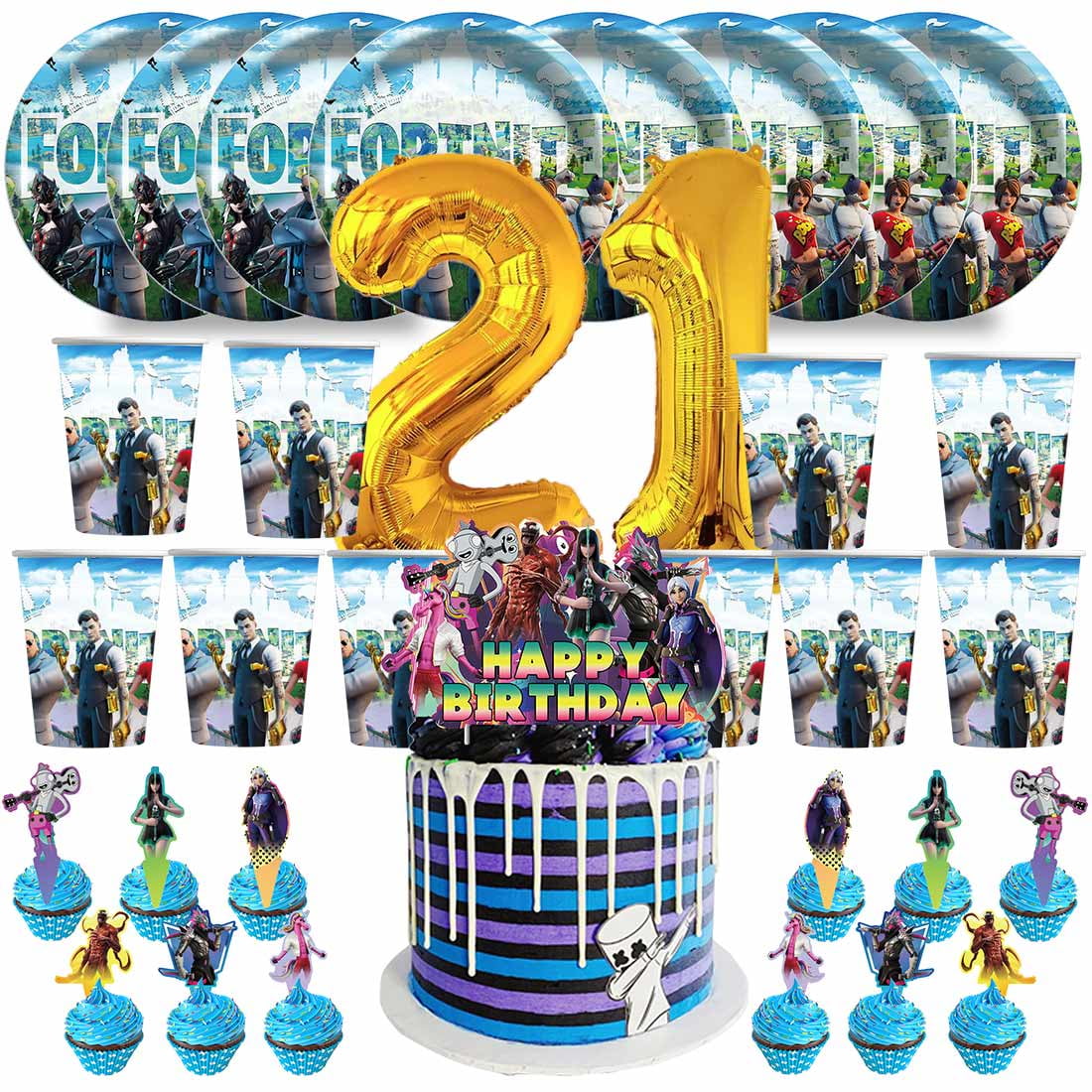 Battle Royale Fort Video Game Birthday 21th Cups Party Supplies Plates ...