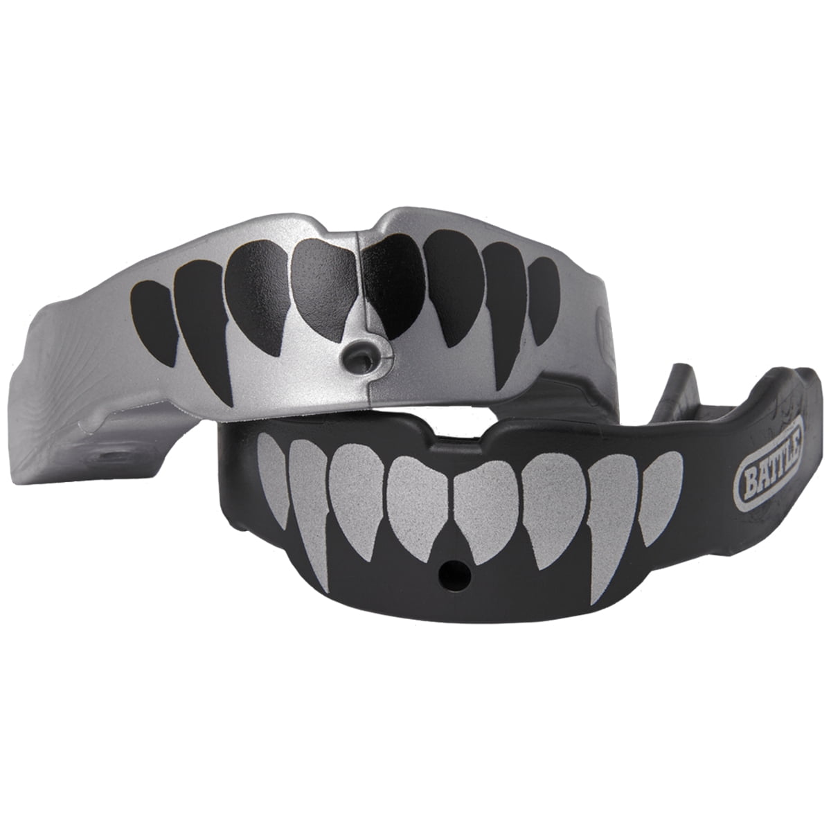 Battle Sports Adult Fang Mouthguard 2-Pack with Straps - Silver/Black ...
