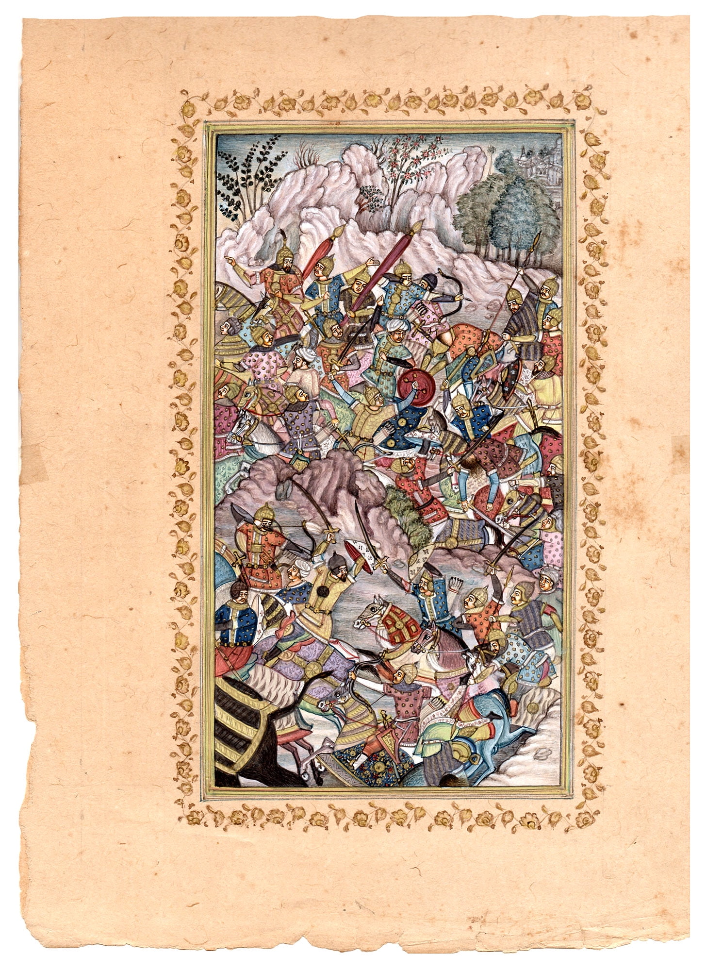 Battle between the Armies of Humayun and Hamid Khan - Watercolor ...