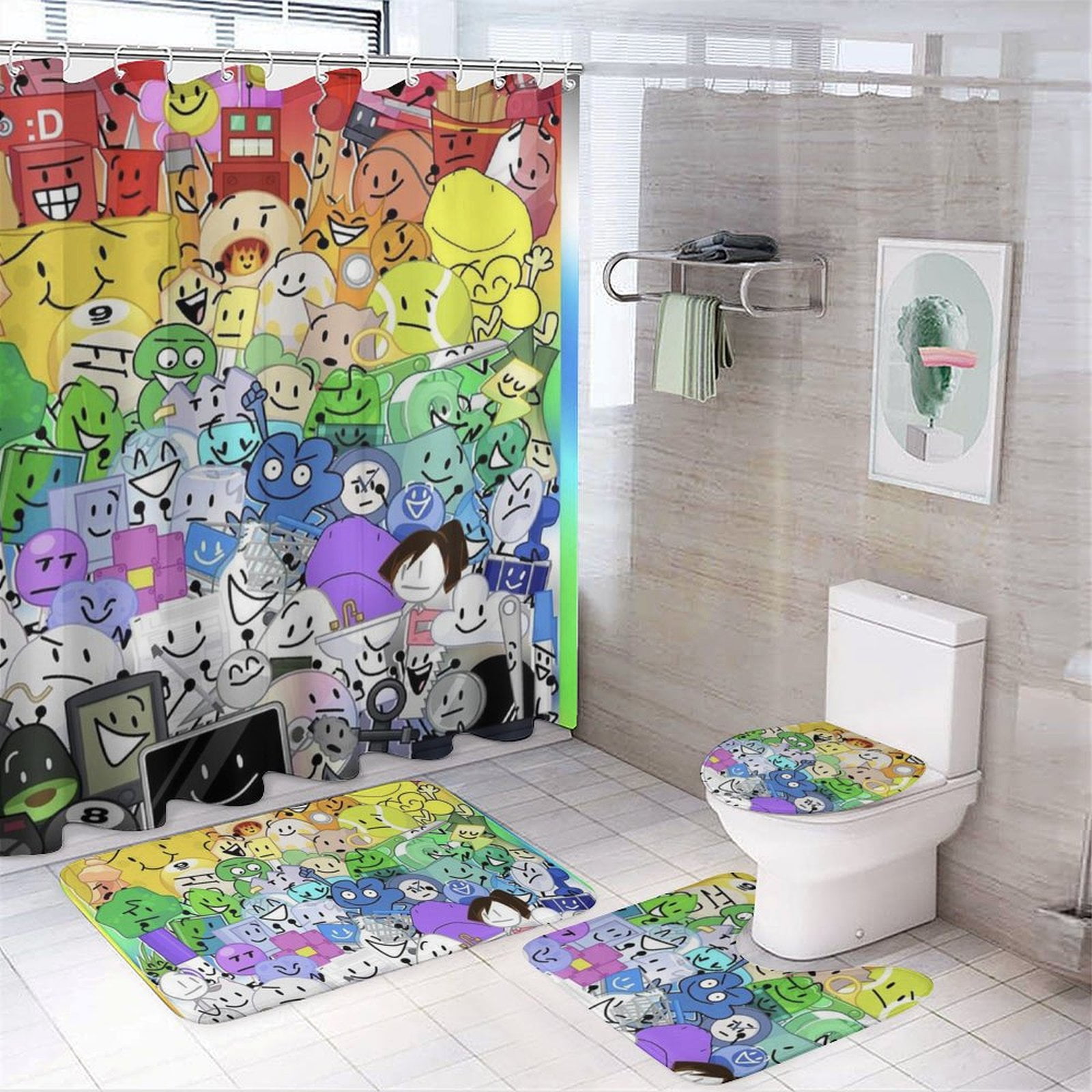 Battle for Dream Island BFDI 4PCS Bathroom Sets Shower Curtain Sets ...