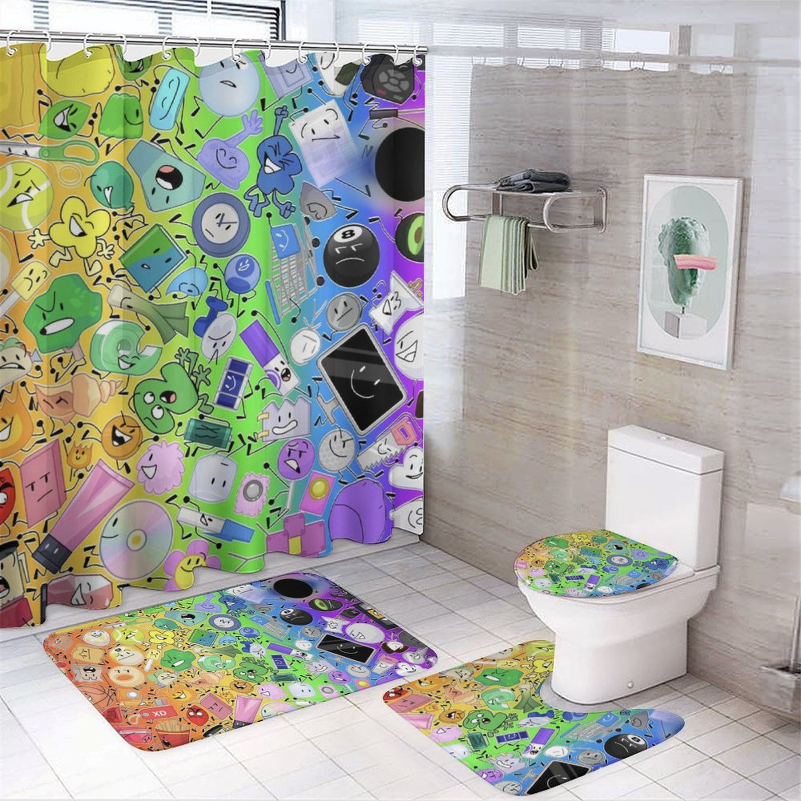 Battle for Dream Island BFDI 4PCS Bathroom Sets Shower Curtain Sets ...