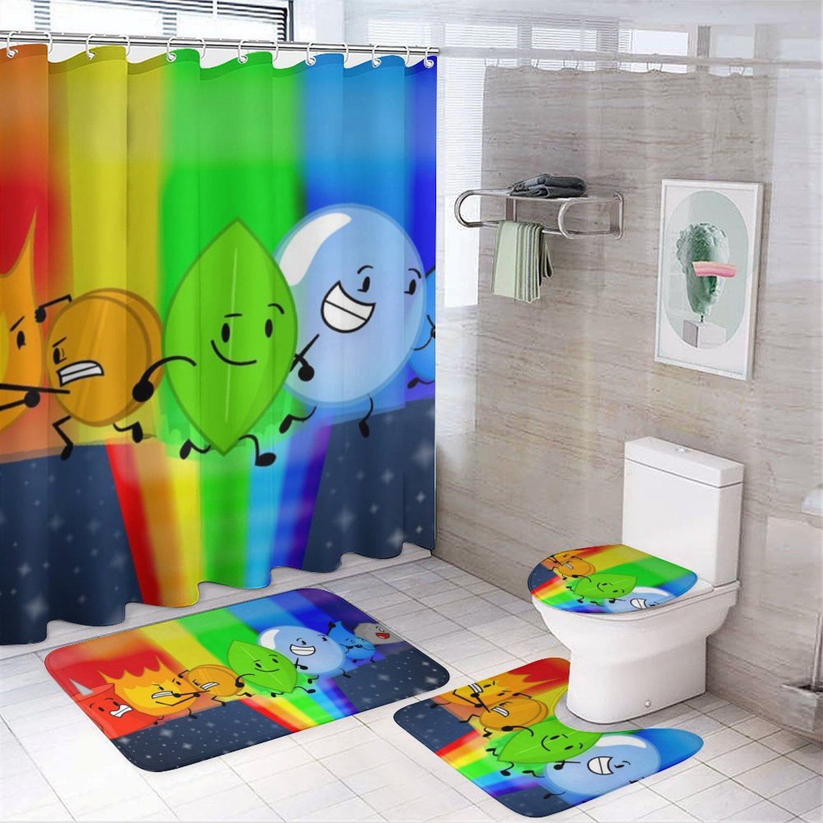 Battle for Dream Island BFDI 4PCS Bathroom Sets Shower Curtain Sets ...