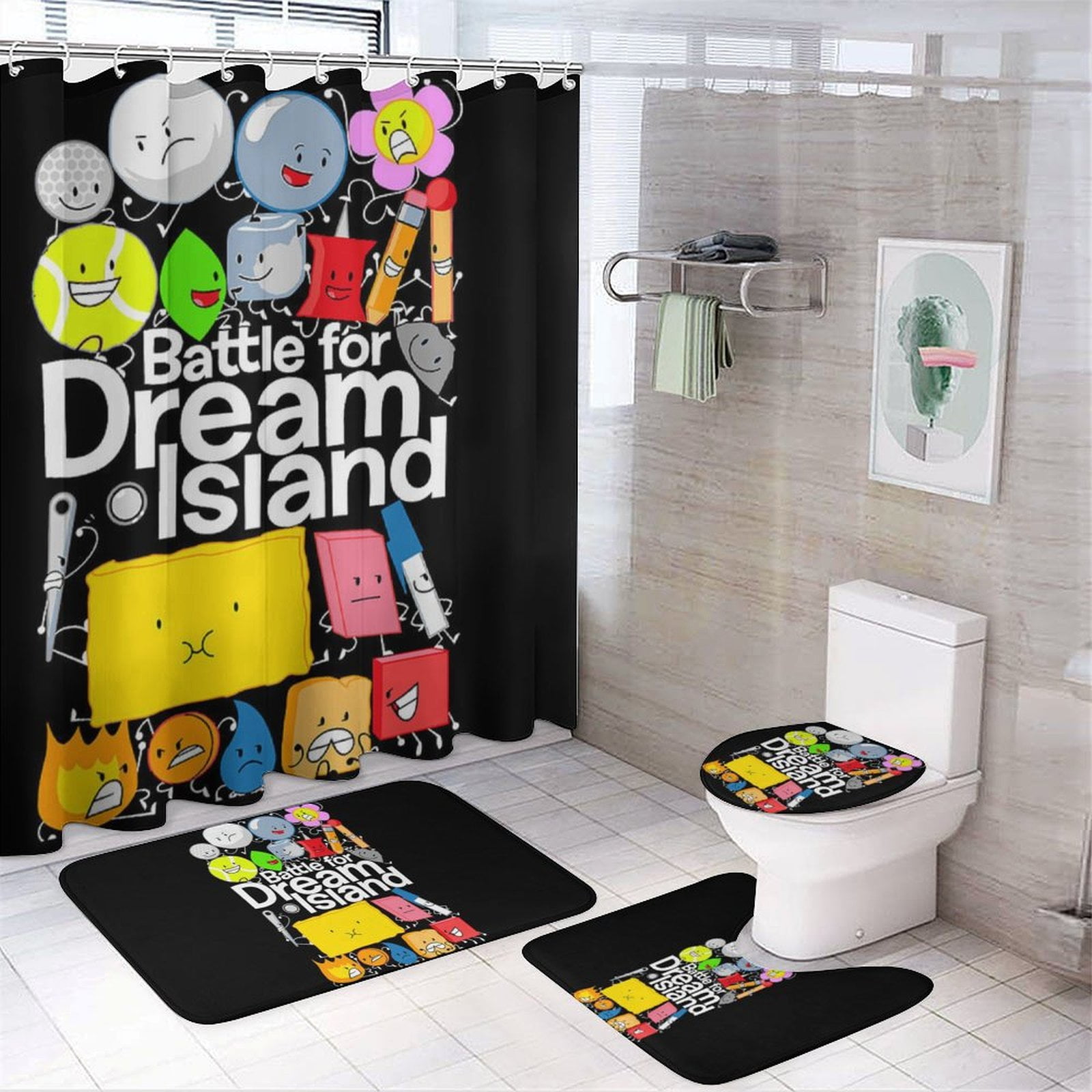 Battle for Dream Island BFDI 4PCS Bathroom Sets Shower Curtain Sets ...