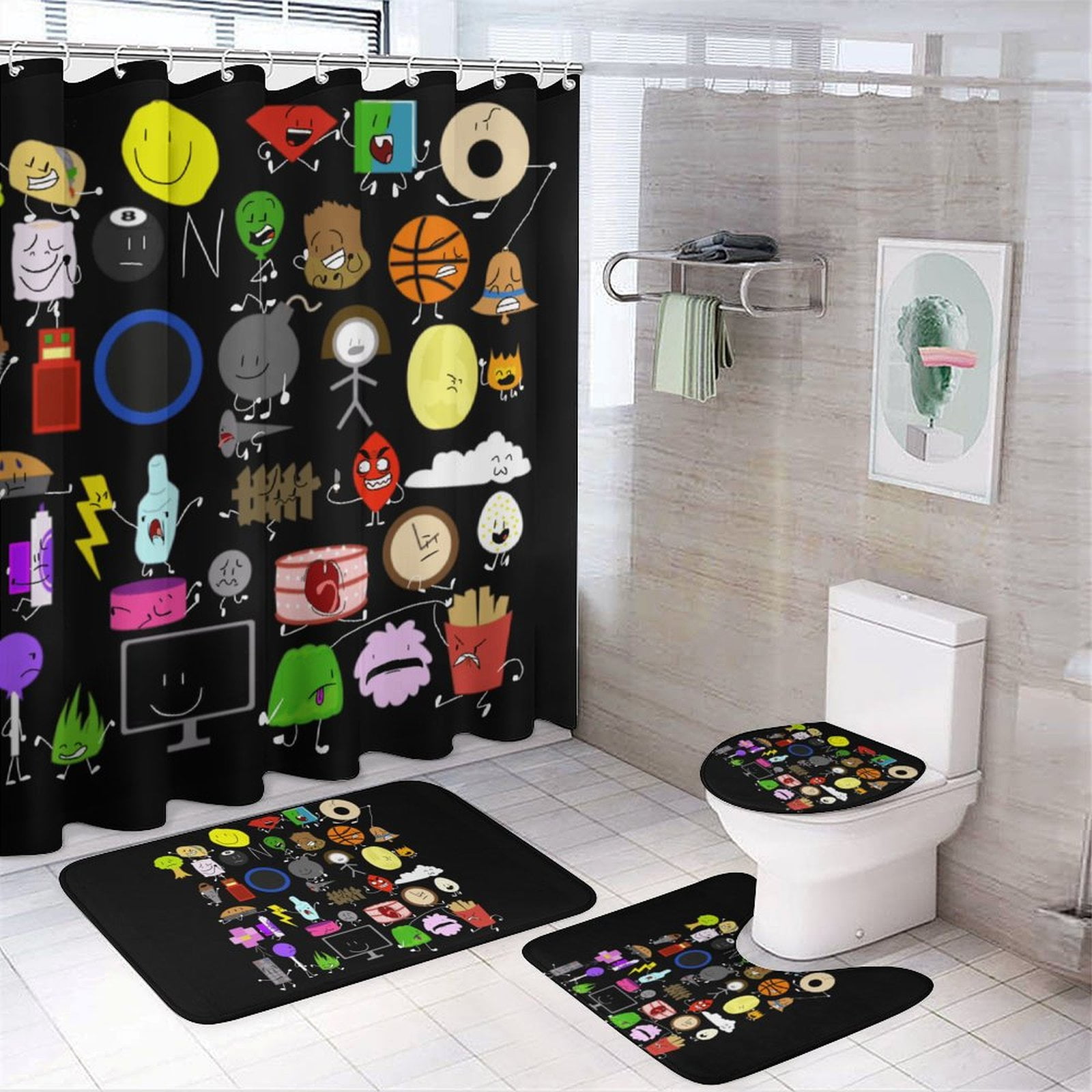 Battle for Dream Island BFDI 4PCS Bathroom Sets Shower Curtain Sets ...