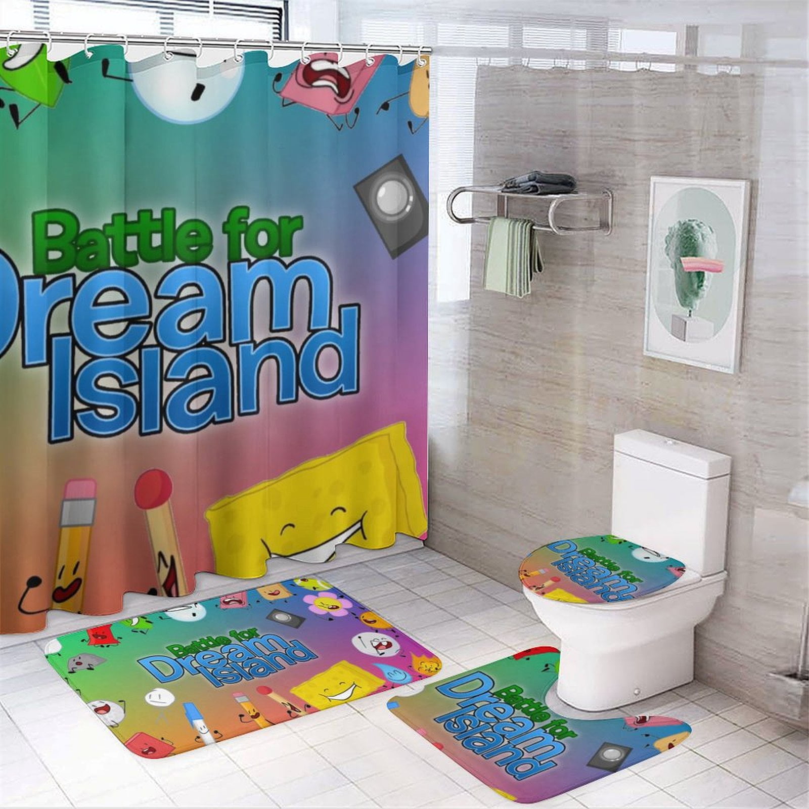 Battle for Dream Island BFDI 4PCS Bathroom Sets Shower Curtain Sets ...