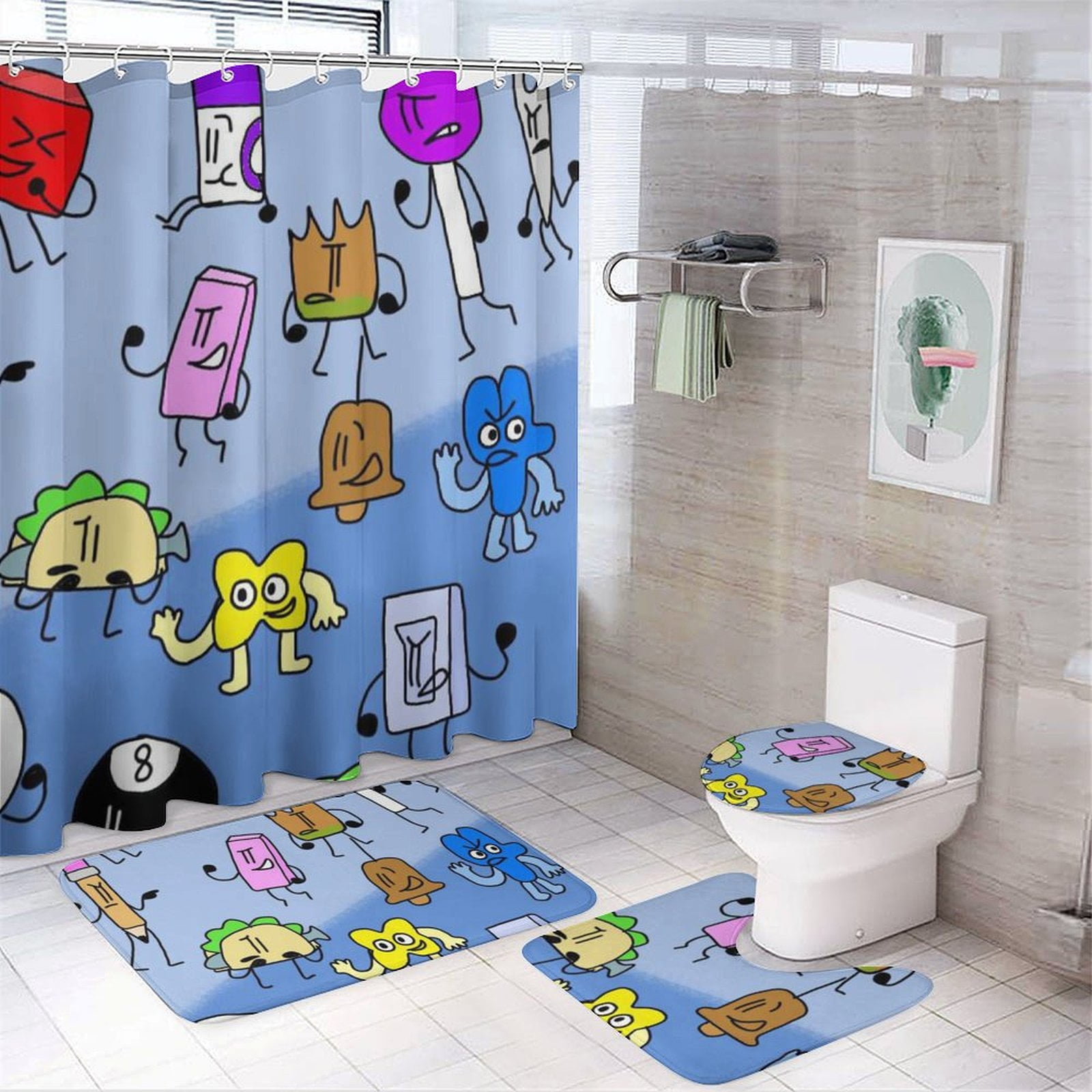 Battle for Dream Island BFDI 4PCS Bathroom Sets Shower Curtain Sets ...