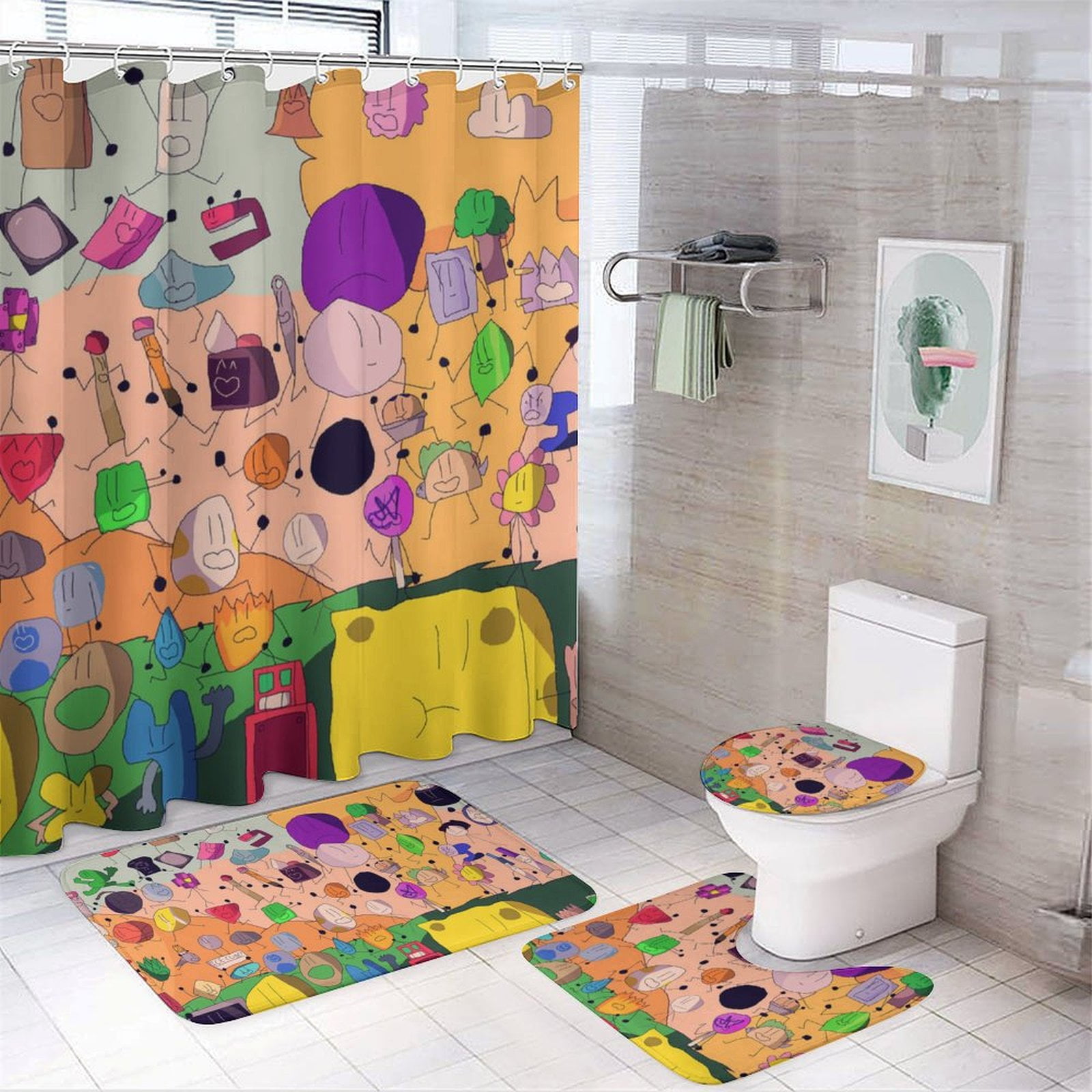 Battle for Dream Island BFDI 4PCS Bathroom Sets Shower Curtain Sets ...