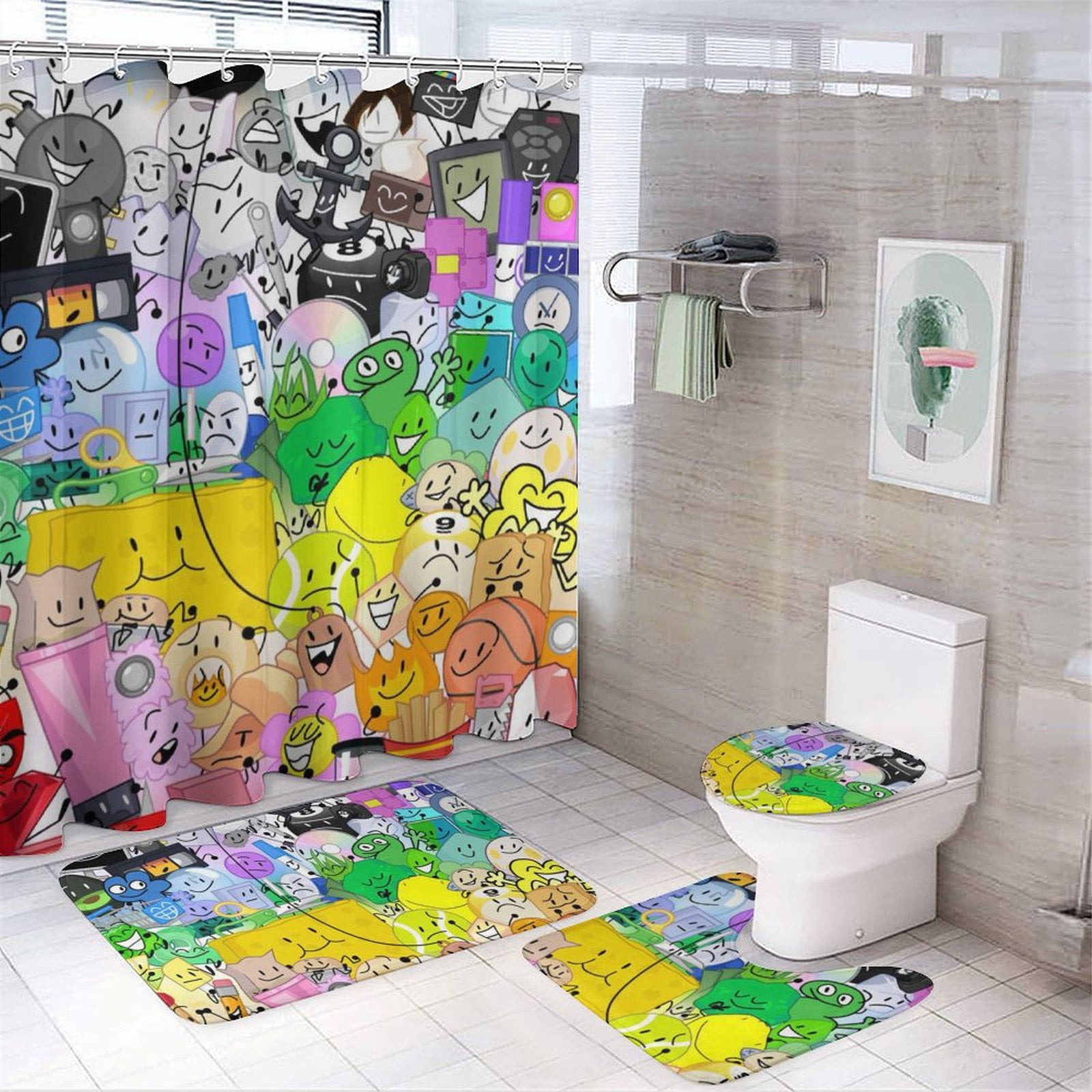 Battle for Dream Island BFDI 4PCS Bathroom Sets Shower Curtain Sets ...