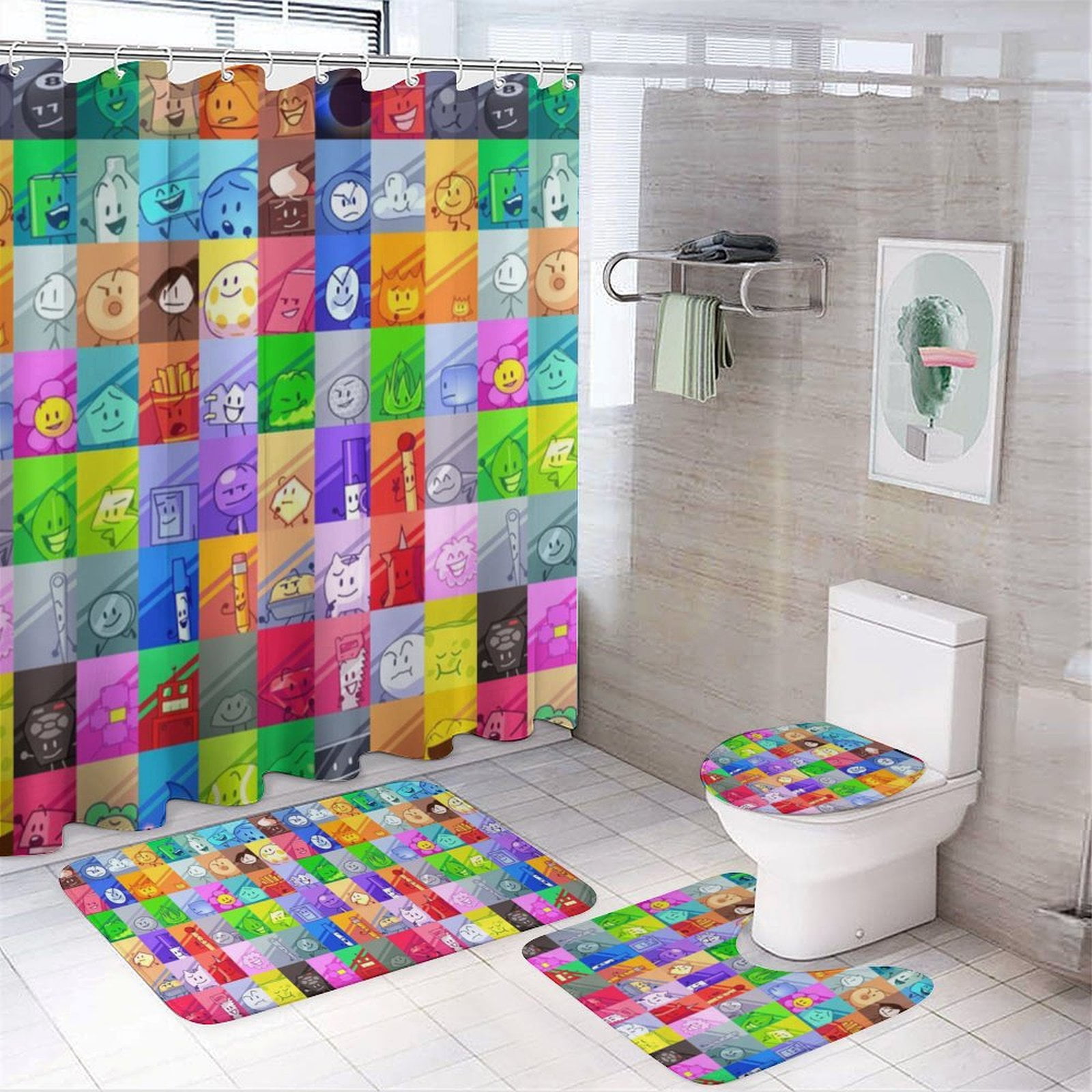 Battle for Dream Island BFDI 4PCS Bathroom Sets Shower Curtain Sets ...