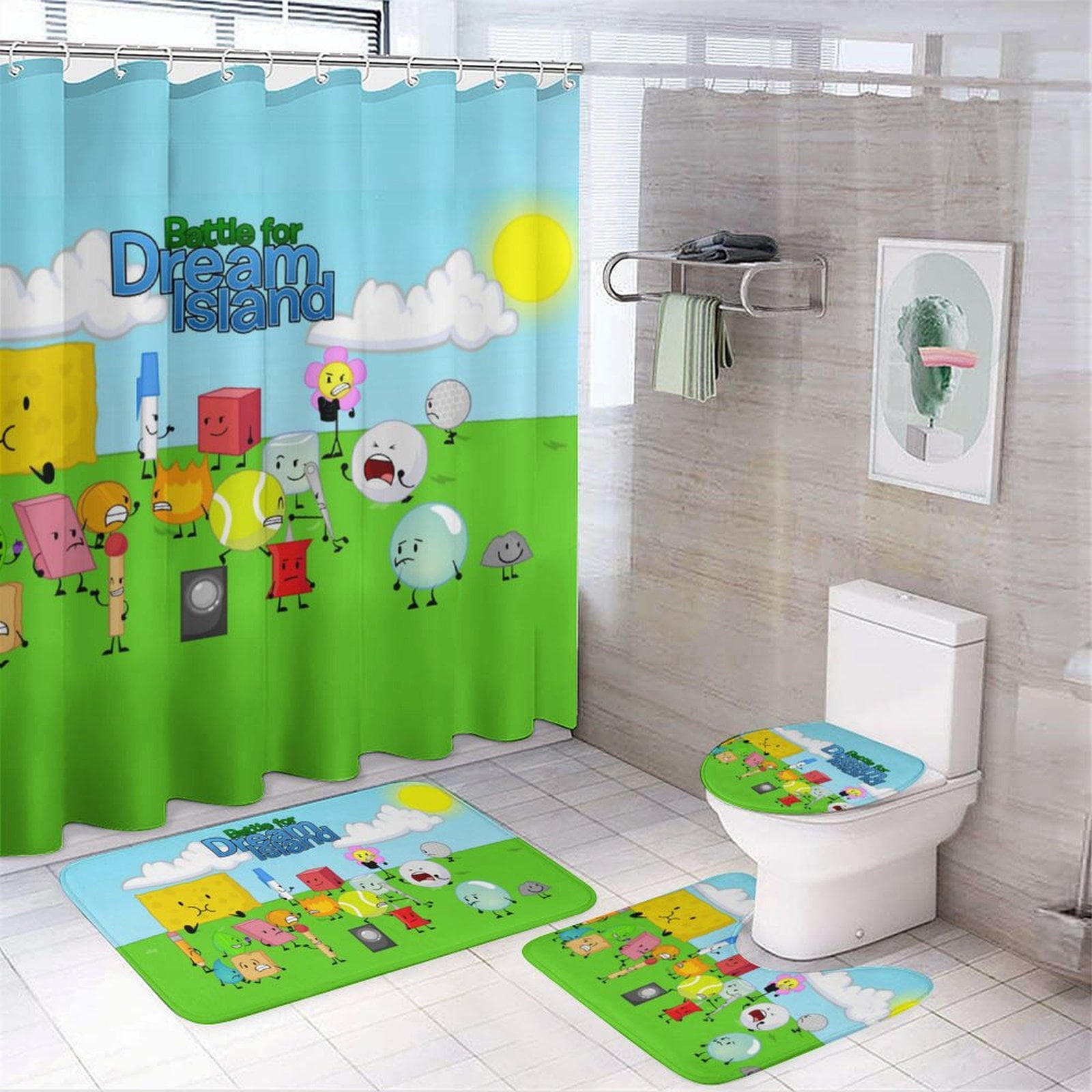 Battle for Dream Island BFDI 4PCS Bathroom Sets Shower Curtain Sets ...
