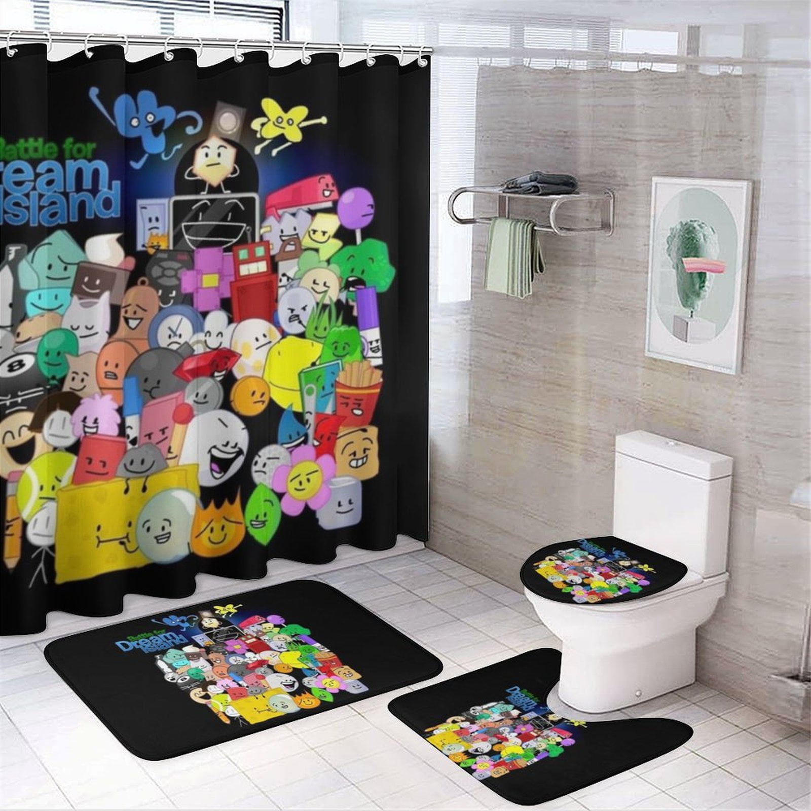 Battle for Dream Island BFDI 4PCS Bathroom Sets Shower Curtain Sets ...