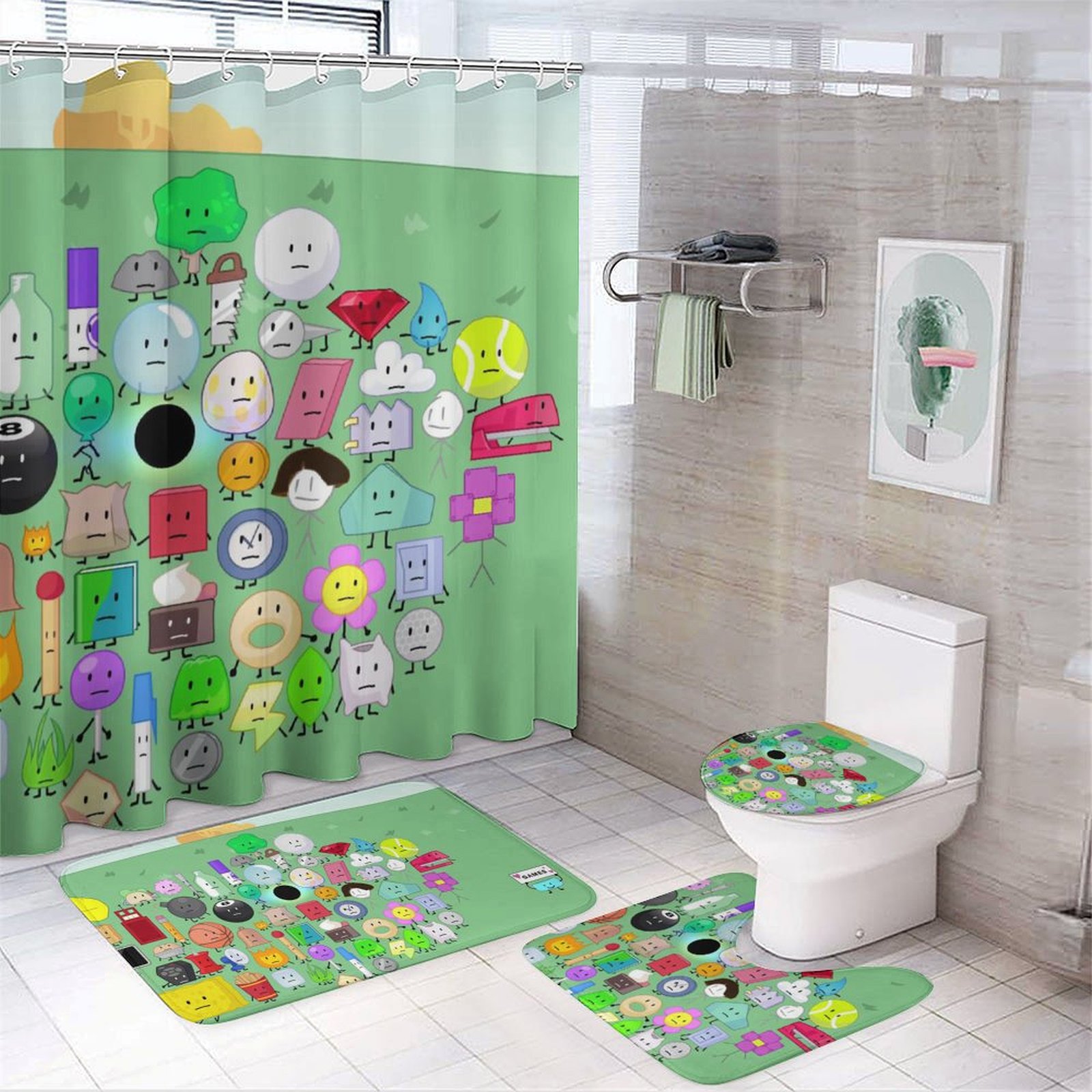 Battle for Dream Island BFDI 4PCS Bathroom Sets Shower Curtain Sets ...