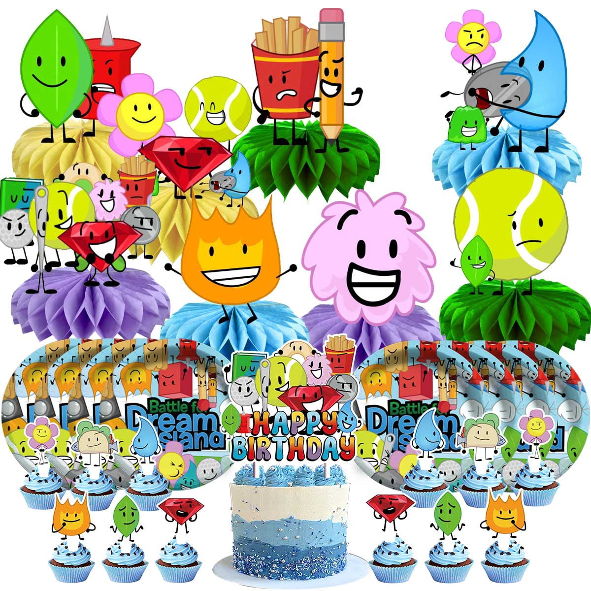 Battle for Dream Island Party Supplies Decor Plates Fans Decorations ...