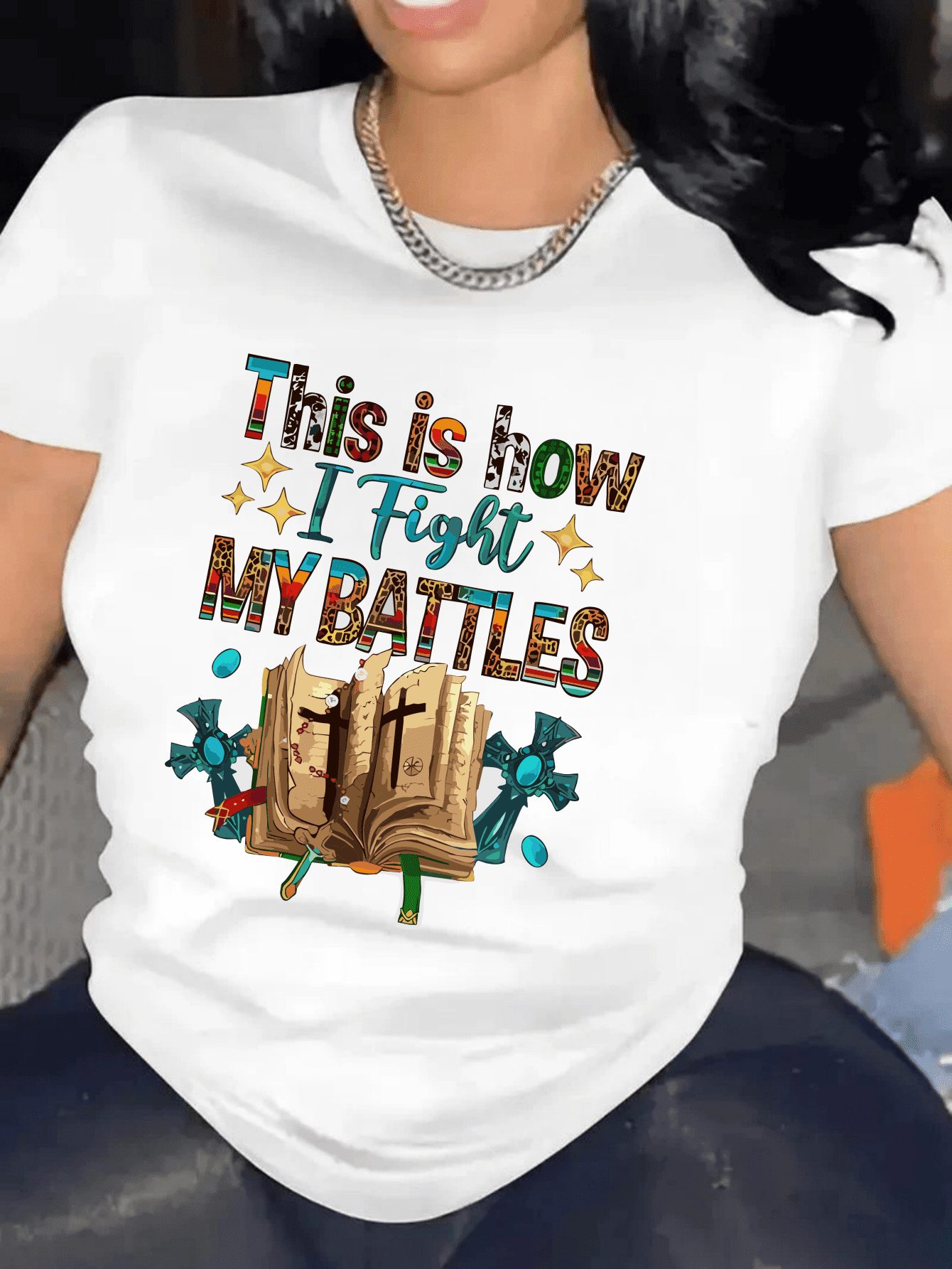 Battles Fashion Women'S Colorful Letter Book Pattern Printed Round Neck ...