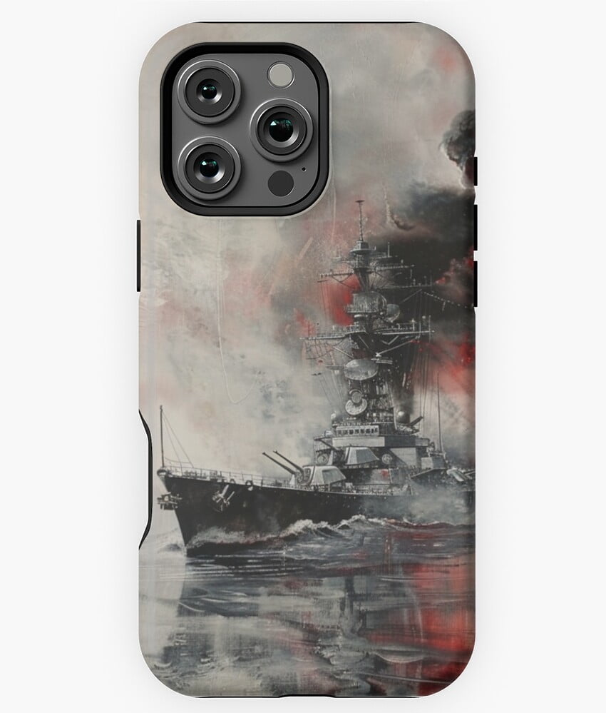 Battleship in Smoke and Fire Military Phone Case for iPhone 16 15 14 13 ...