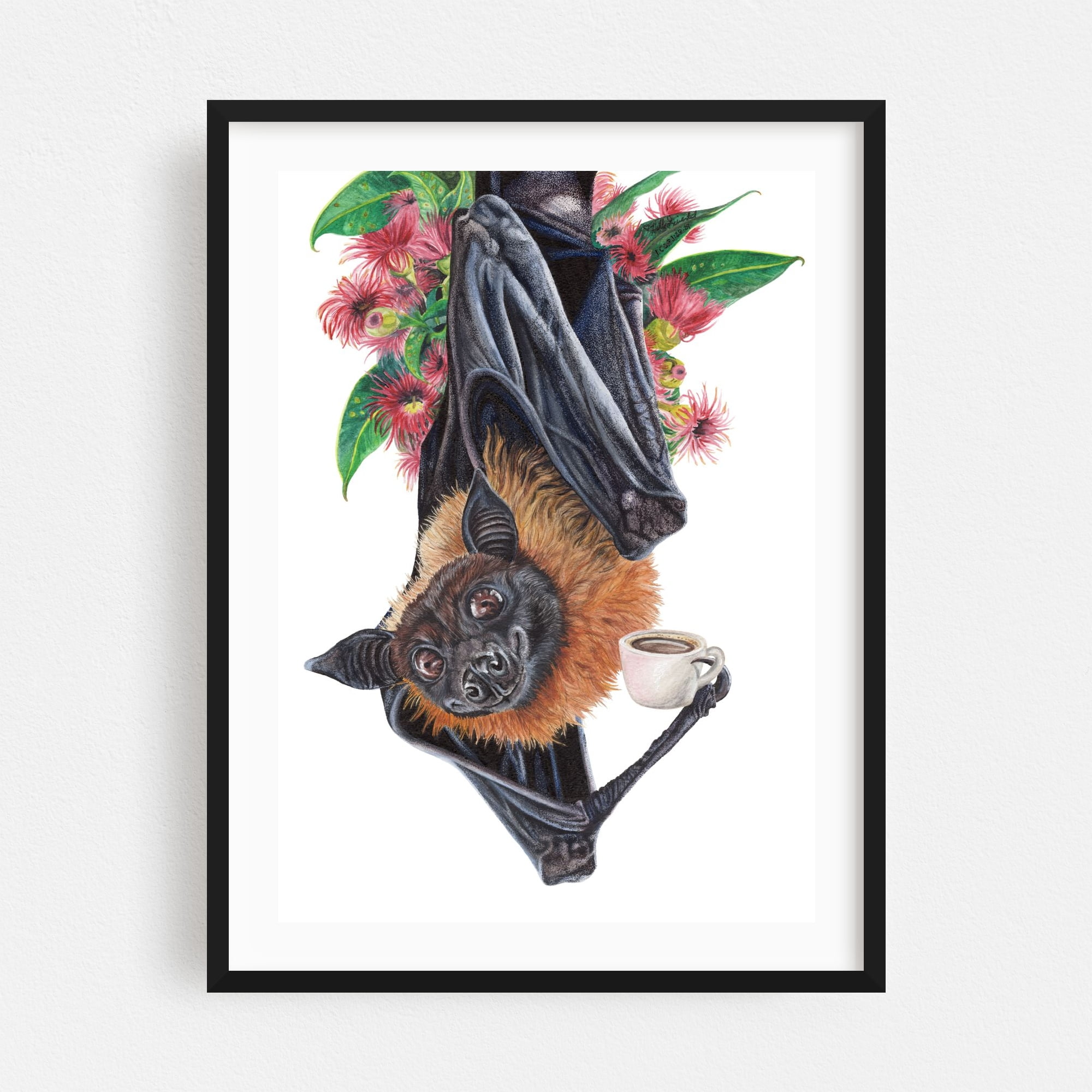 Batty Before Coffee - Painting Humor Surrealism Floral Botanical Modern ...