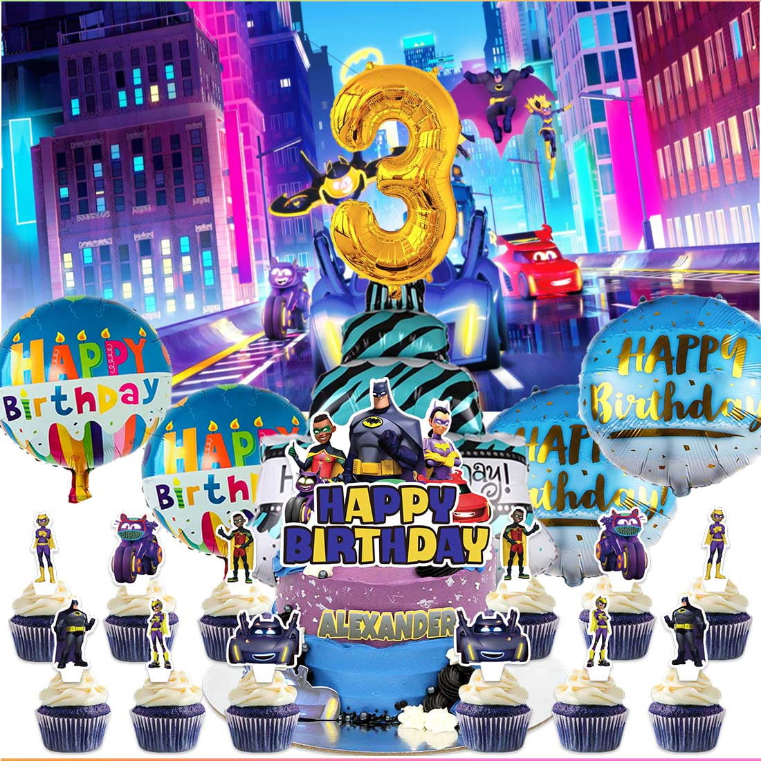 Batwheels Party Supplies Decor 3rd Kit Balloons Birthday Cake Topper ...