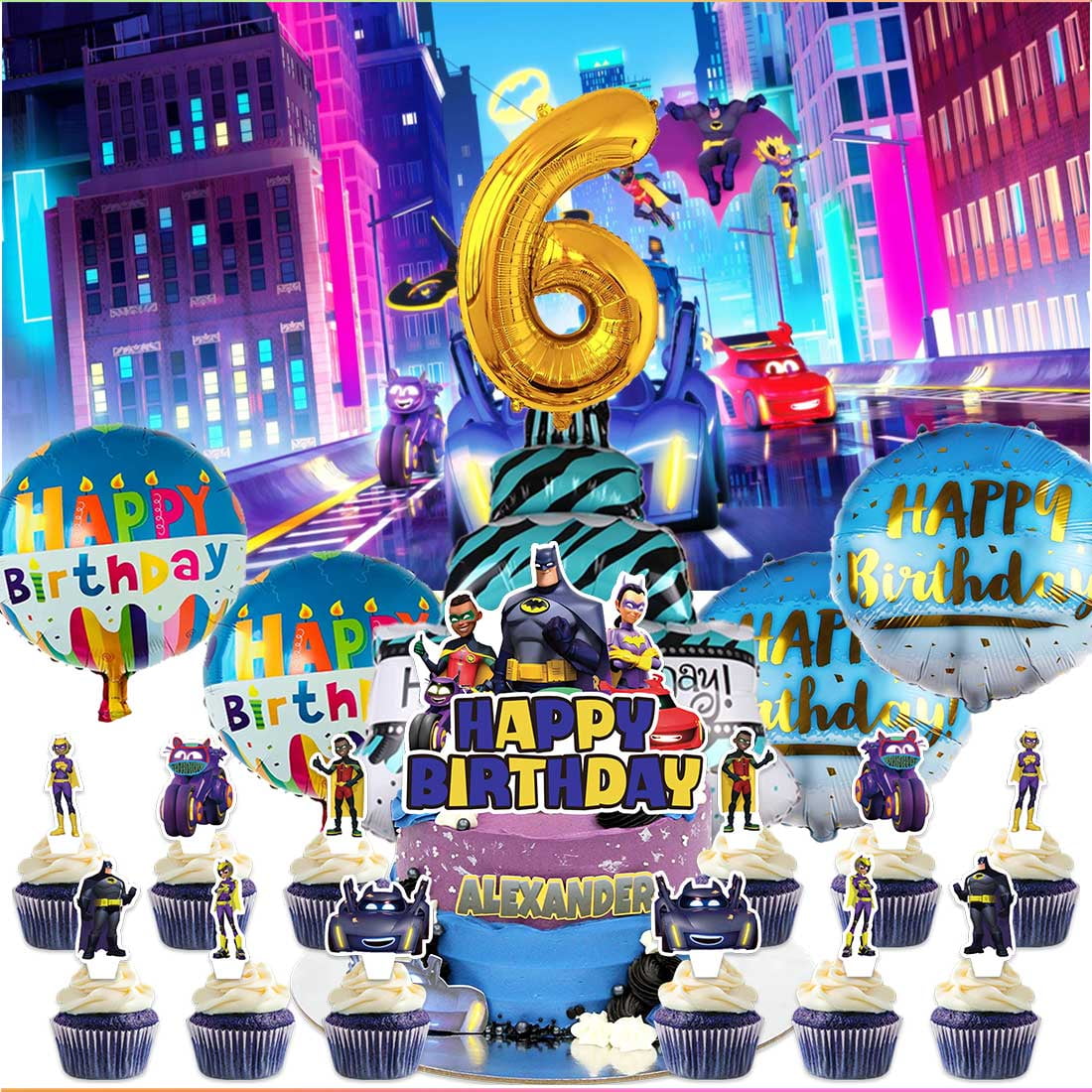 Batwheels Party Supplies Decor 6th Kit Balloons Birthday Cake Topper ...
