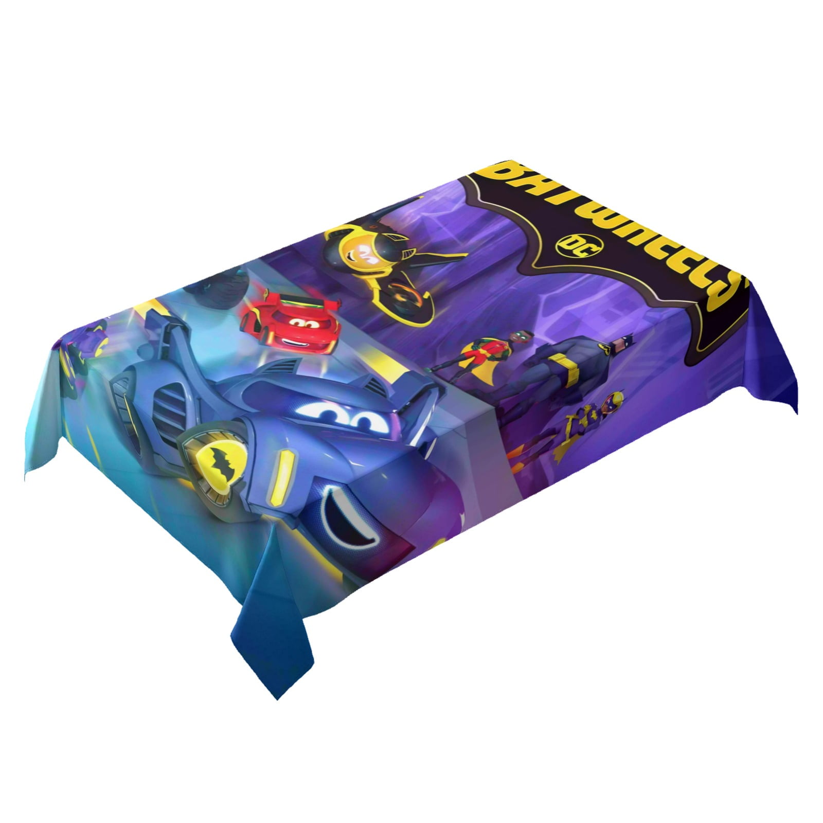 Batwheels-theme square tablecloth has an iconic print, fits most tables ...