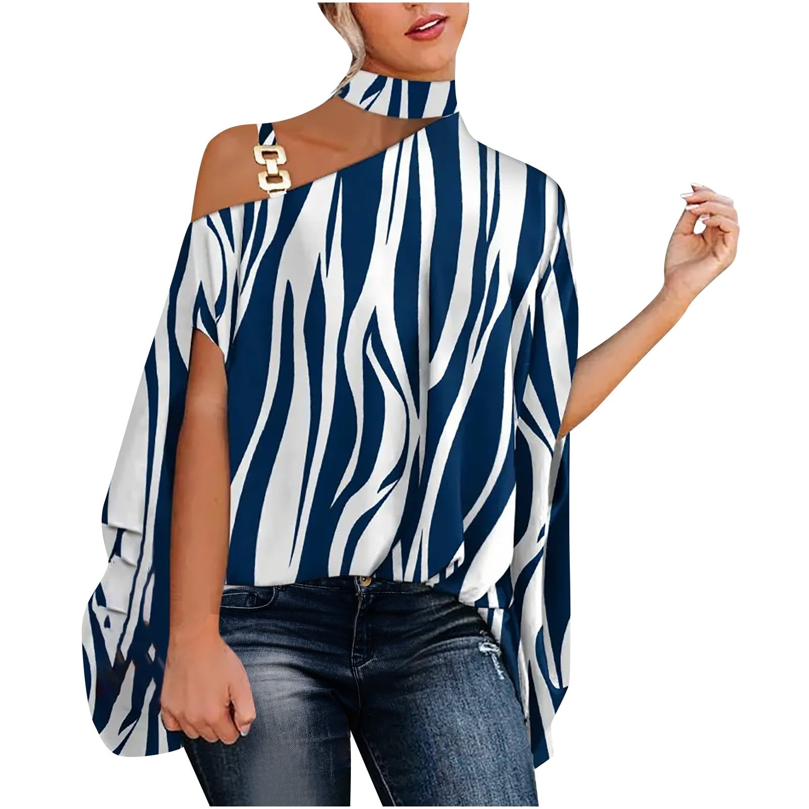 Batwing Half Sleeve Tops for Women Fashion Print Shirts High Collar ...