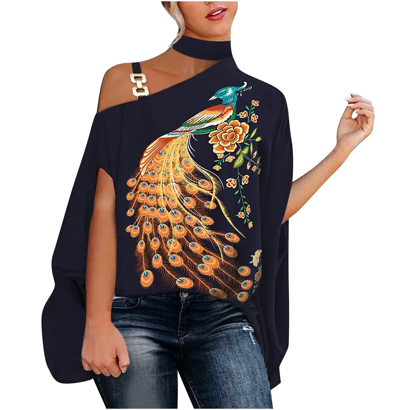 Batwing Half Sleeve Tops for Women Fashion Print Shirts Sexy High ...