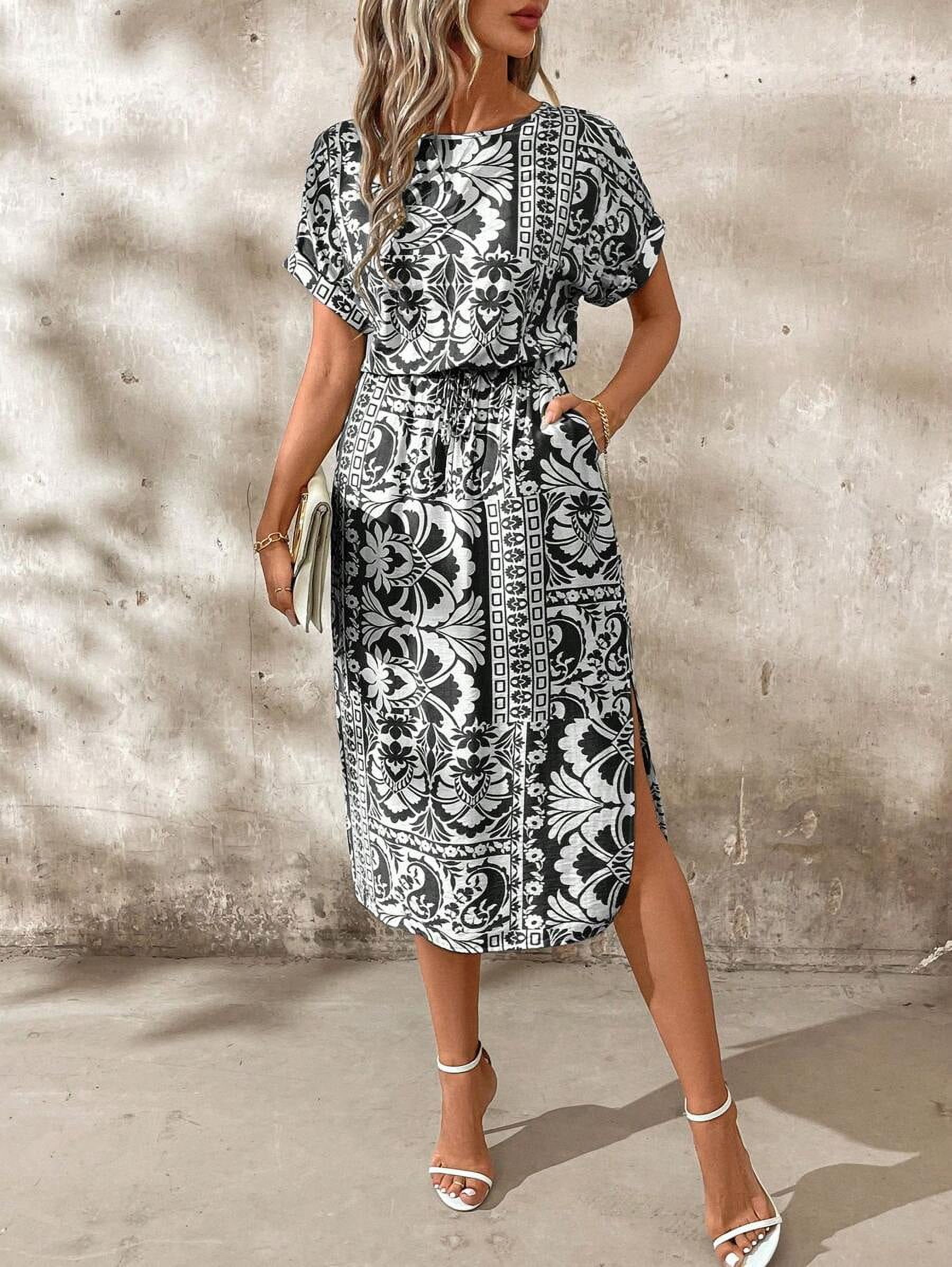 Batwing Sleeve Knot Front Split Thigh Dress - Walmart.com