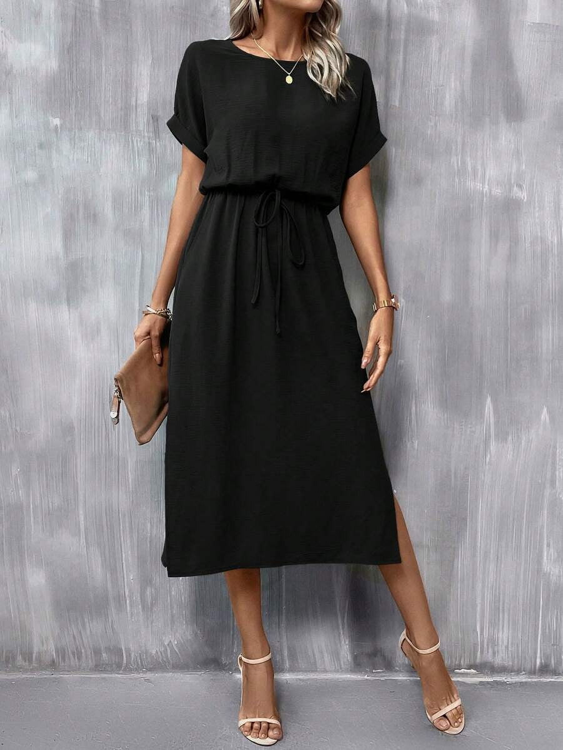 Batwing Sleeve Knot Front Split Thigh Dress - Walmart.com