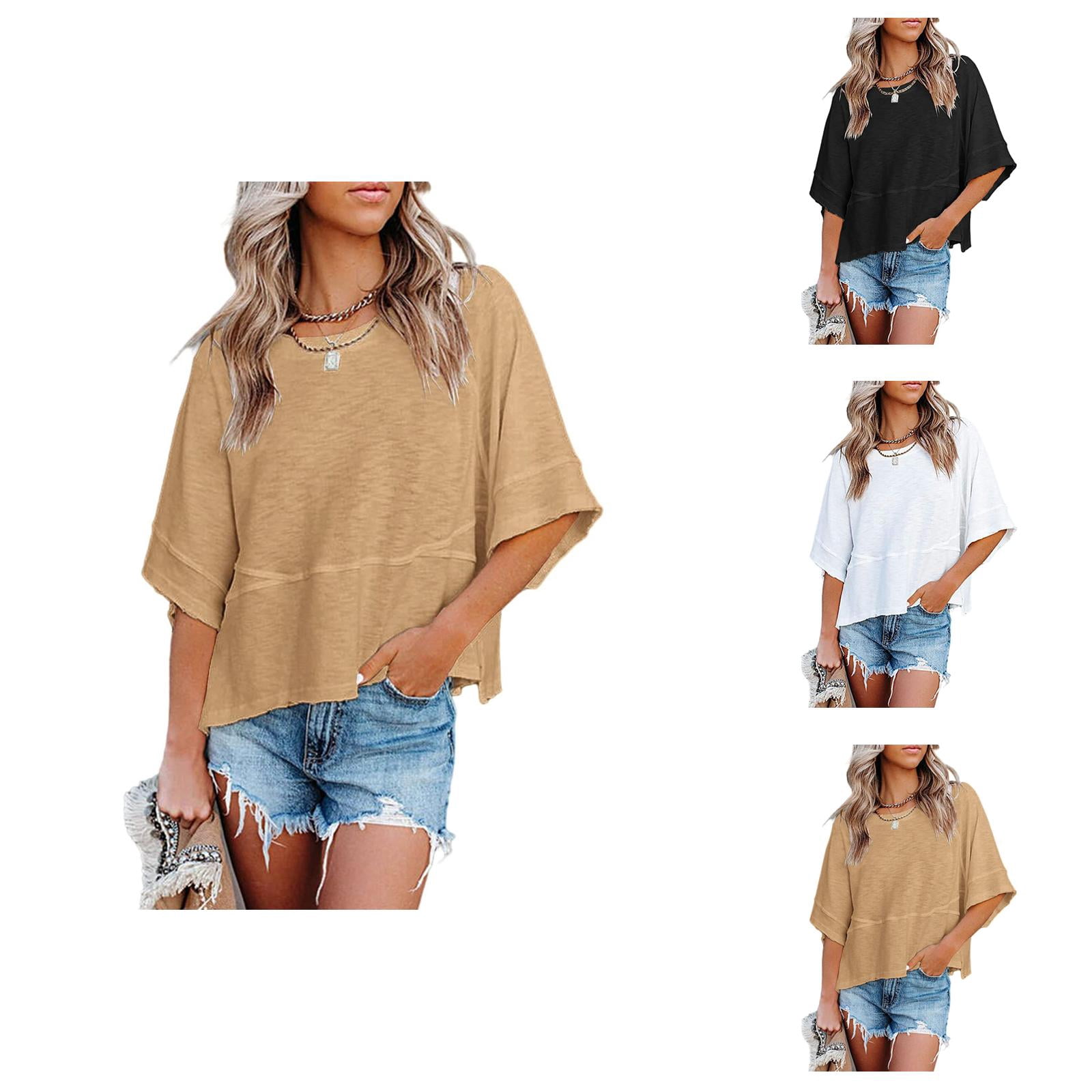 Batwing Tops for Women Half Sleeve Crewneck Tee Solid Fashion Casual ...