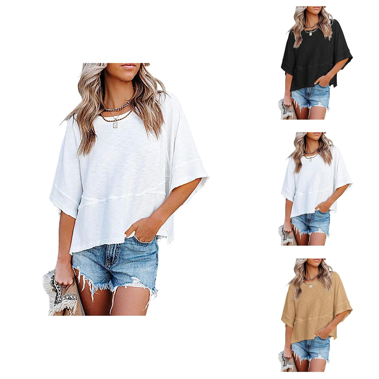 Batwing Tops for Women Half Sleeve Crewneck Tee Solid Fashion Casual ...
